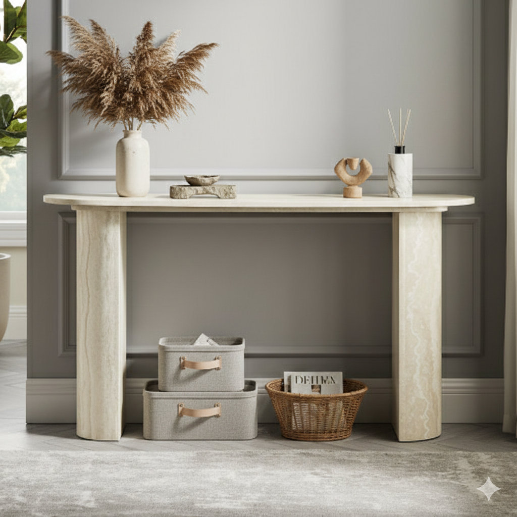 Wrought Studio™ 55.12-Inch Narrow Console Table With A Faux Marble ...