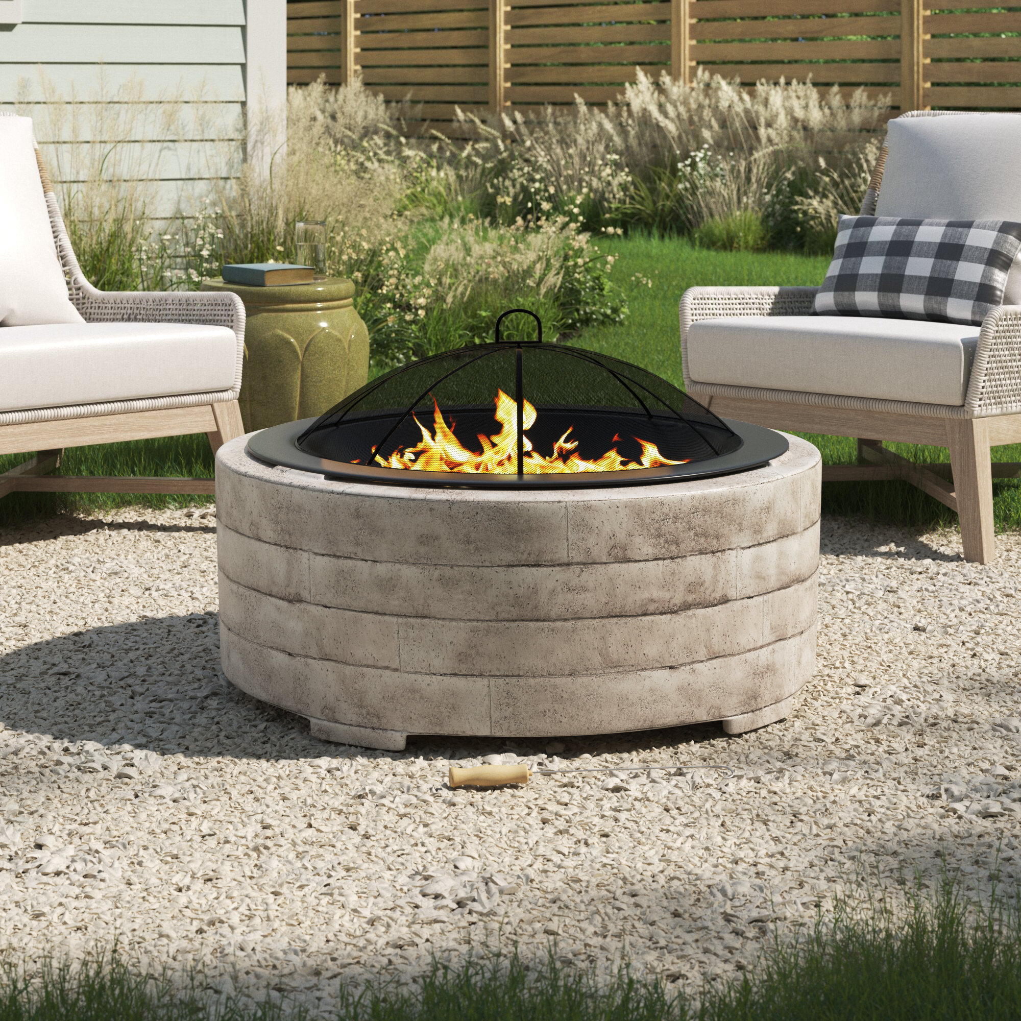 Loon Peak Faynell Faux Stone Ring Concrete Wood Burning Fire Pit ...