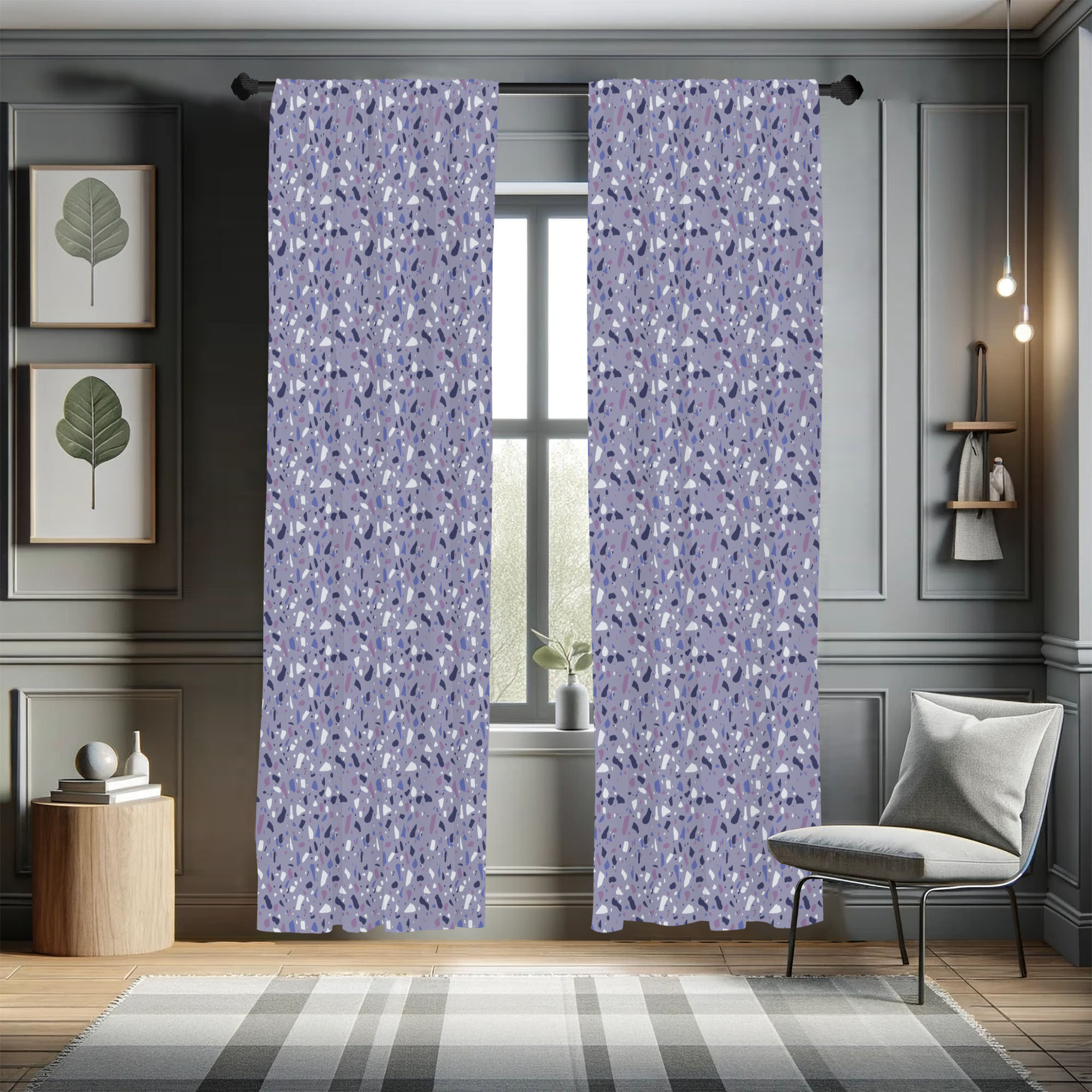 George Oliver Abstract Curtains, Mineral Like Shapes Stones, Pair of 28 ...