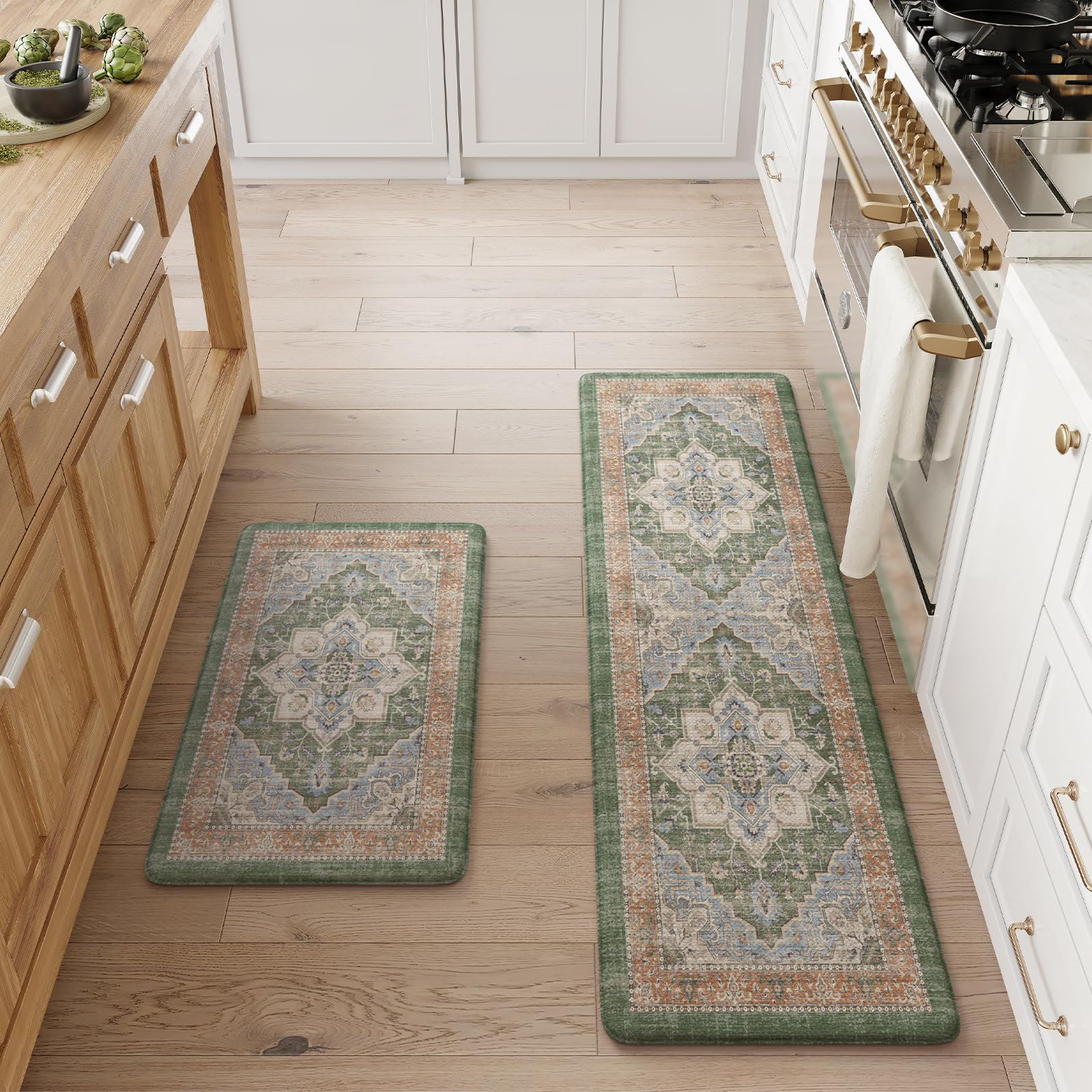 Bungalow Rose 2 Piece Farmhouse Kitchen Mats, Anti Fatigue Kitchen Mat ...
