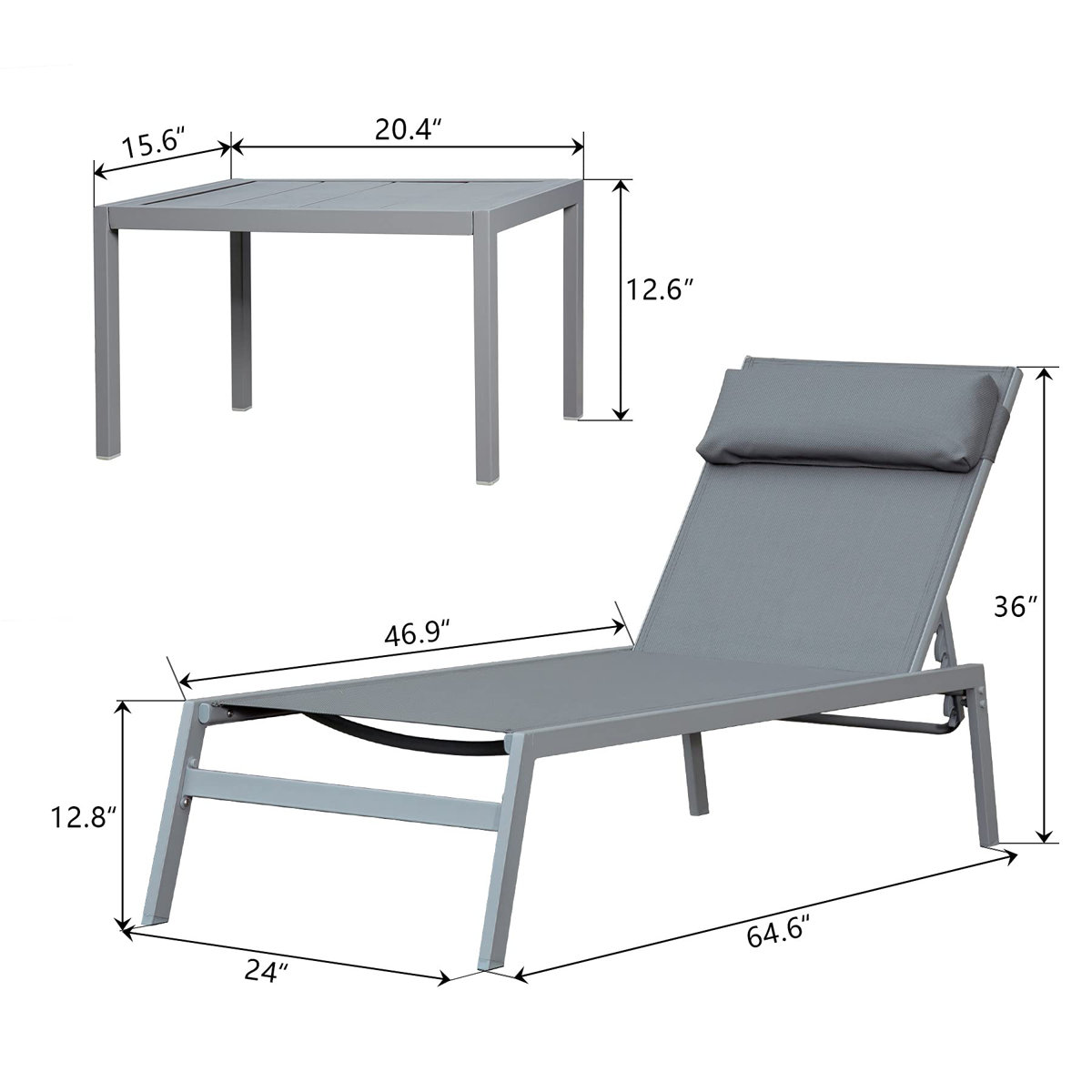 Latitude Run® Outdoor Metal Chaise Lounge with Table (3 -Pieces ...