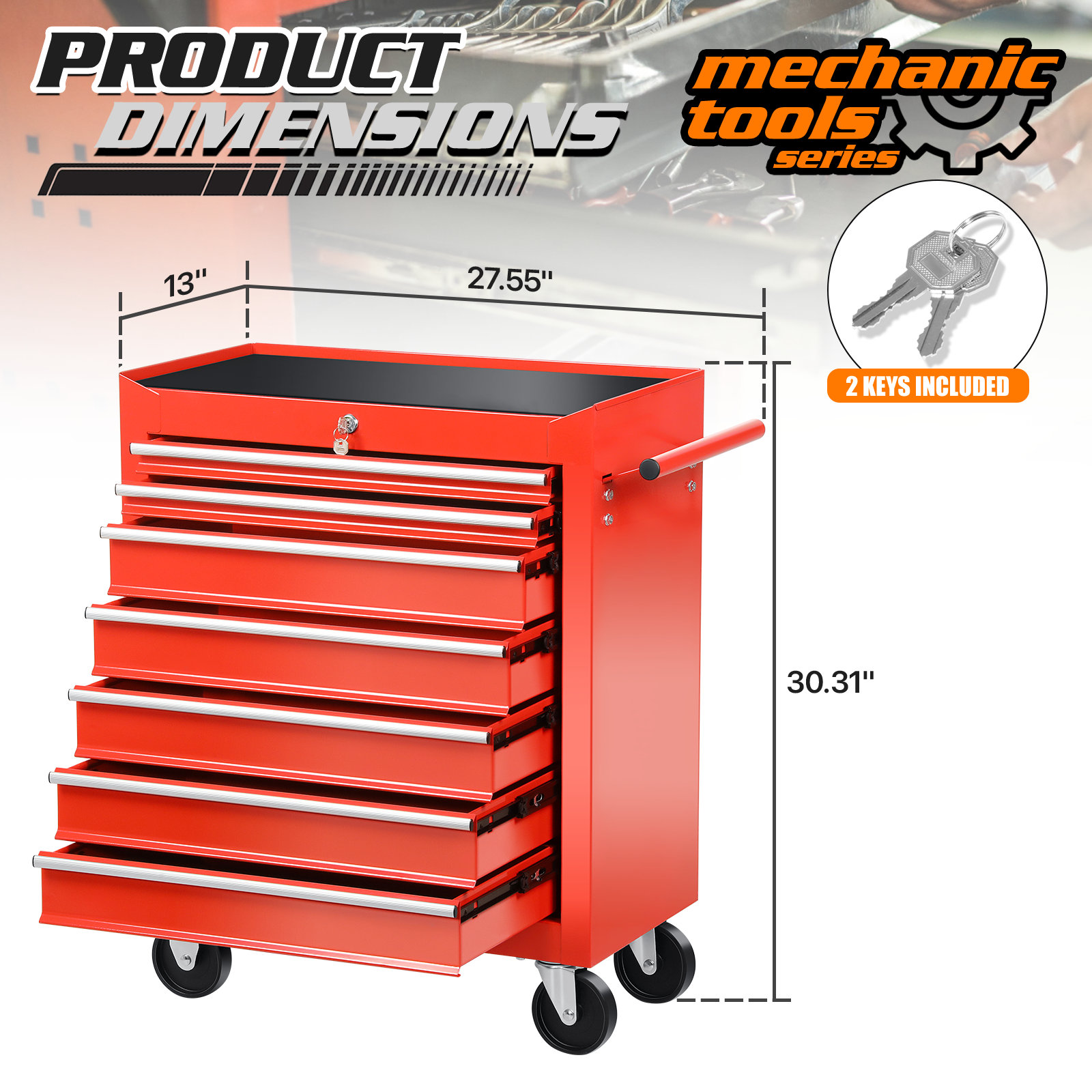 Latitude Run® 7-Drawer Rolling Tool Chest With Lock, Tool Cart Storage ...