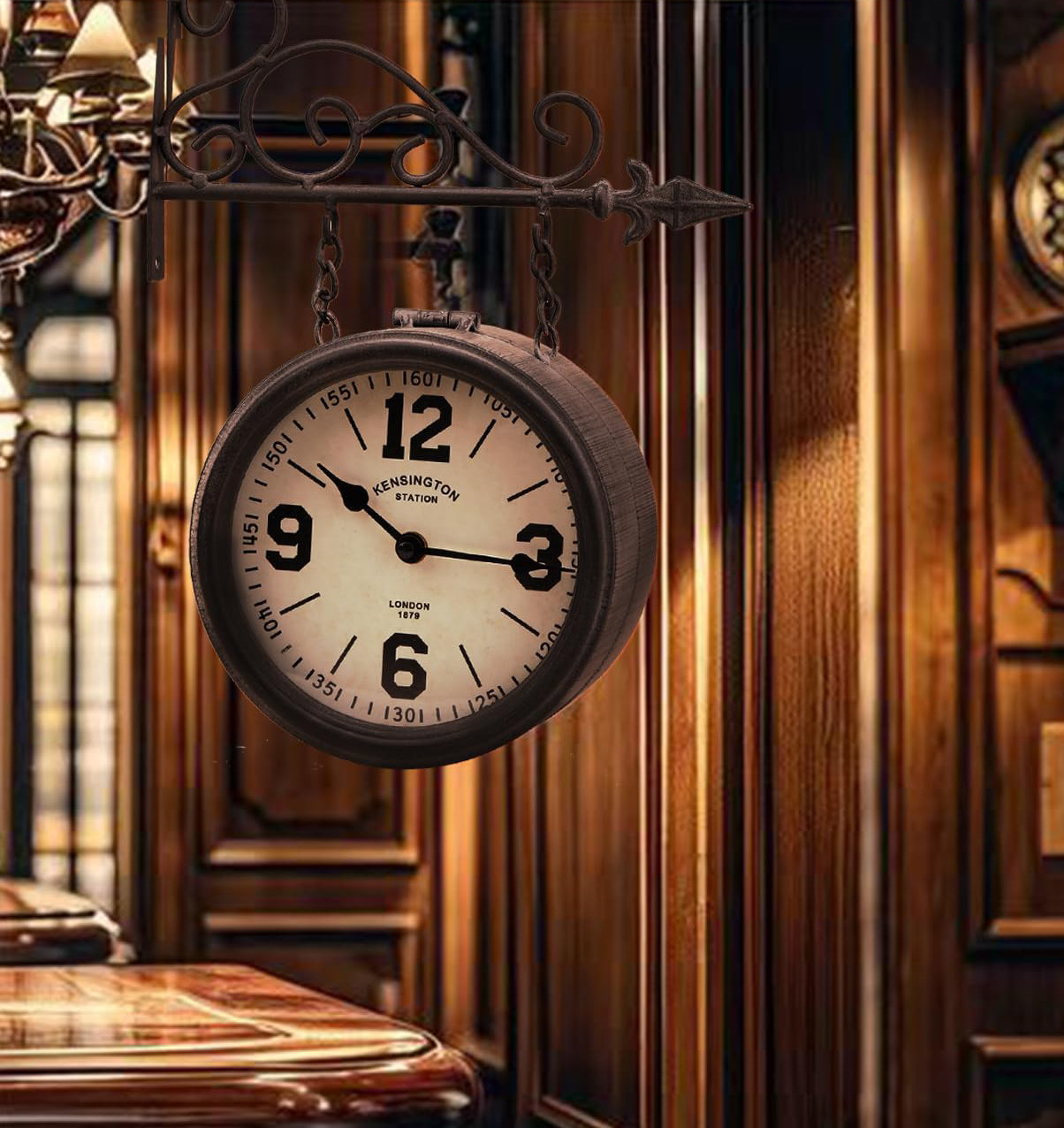 Lark Manor Iron London Clock Antique Double- Sided Clock Wrought Iron ...