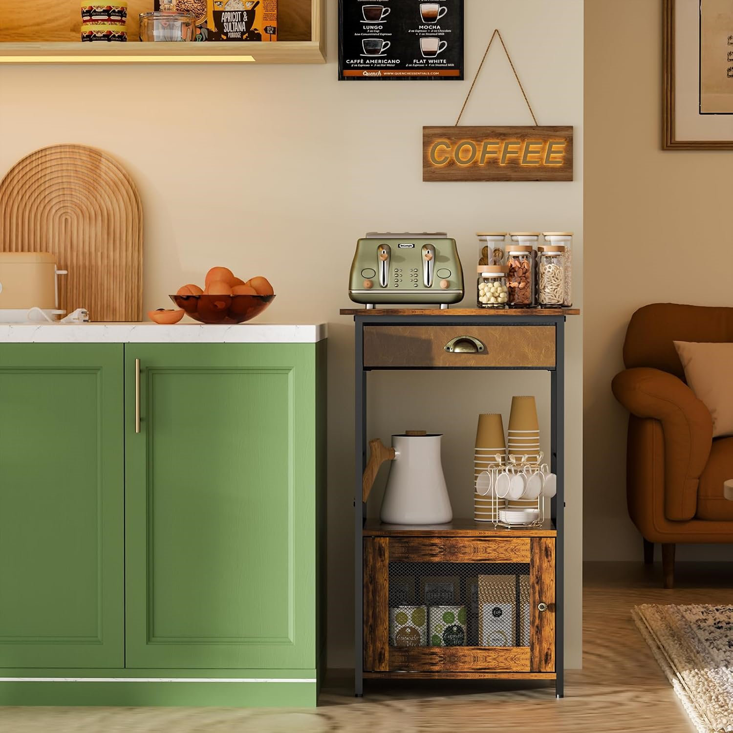 DONIVE Coffee Bar Station, 3-Tier Small Coffee Stand Station with ...