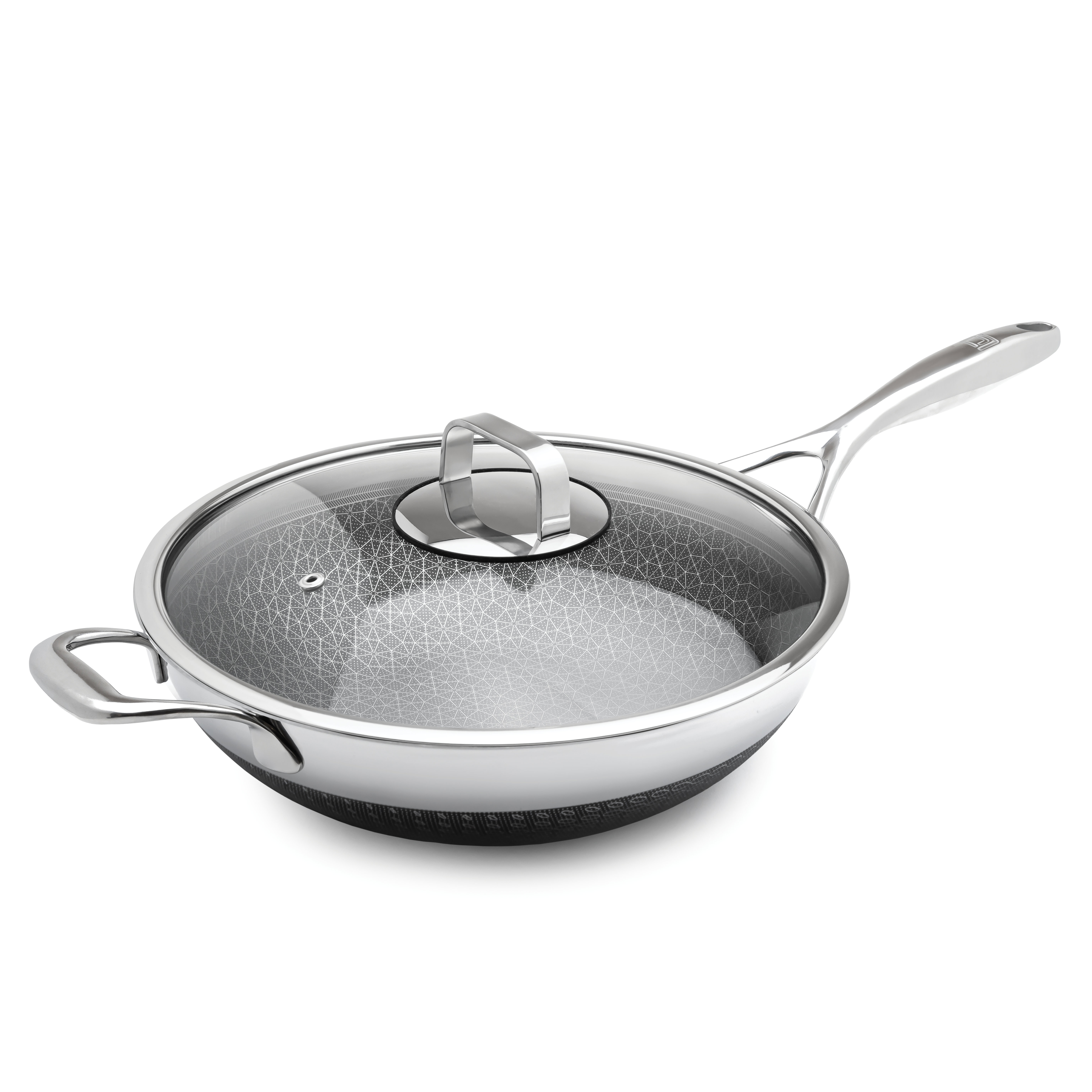 LIVWELL DiamondClad 12" Hybrid Nonstick Stainless Steel Wok w/ Tempered ...