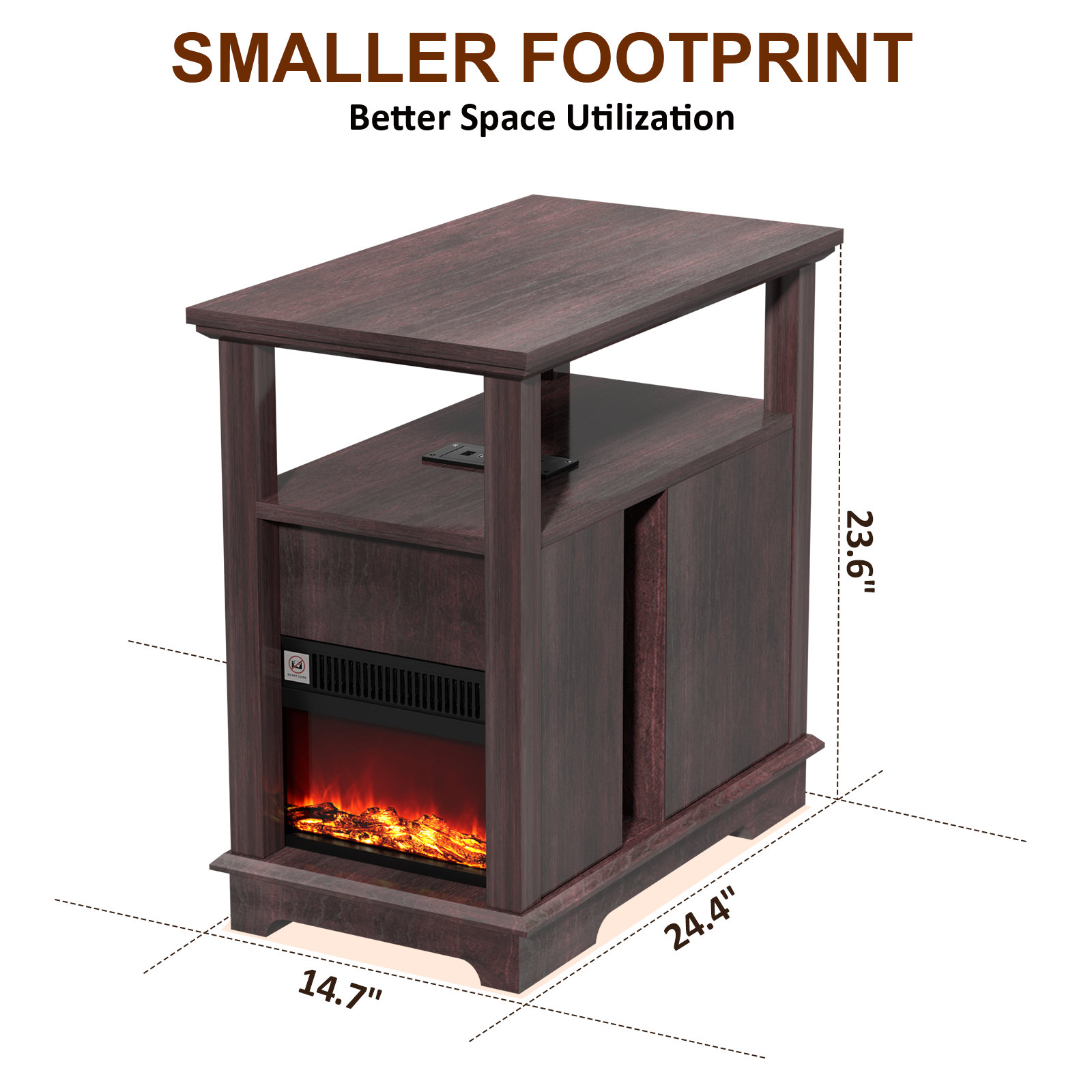 Wildon Home® Amelija 23.6'' Tall Tray Top End Table with Fireplace and ...
