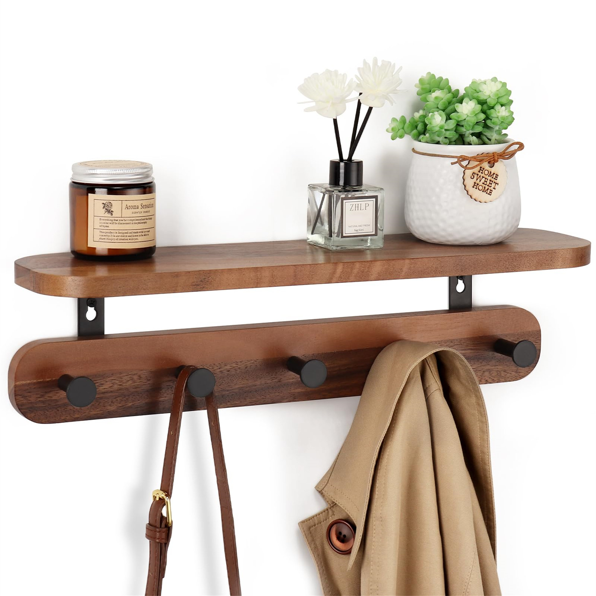 17 Stories Coat Rack Wall Mount With Shelf | Wayfair
