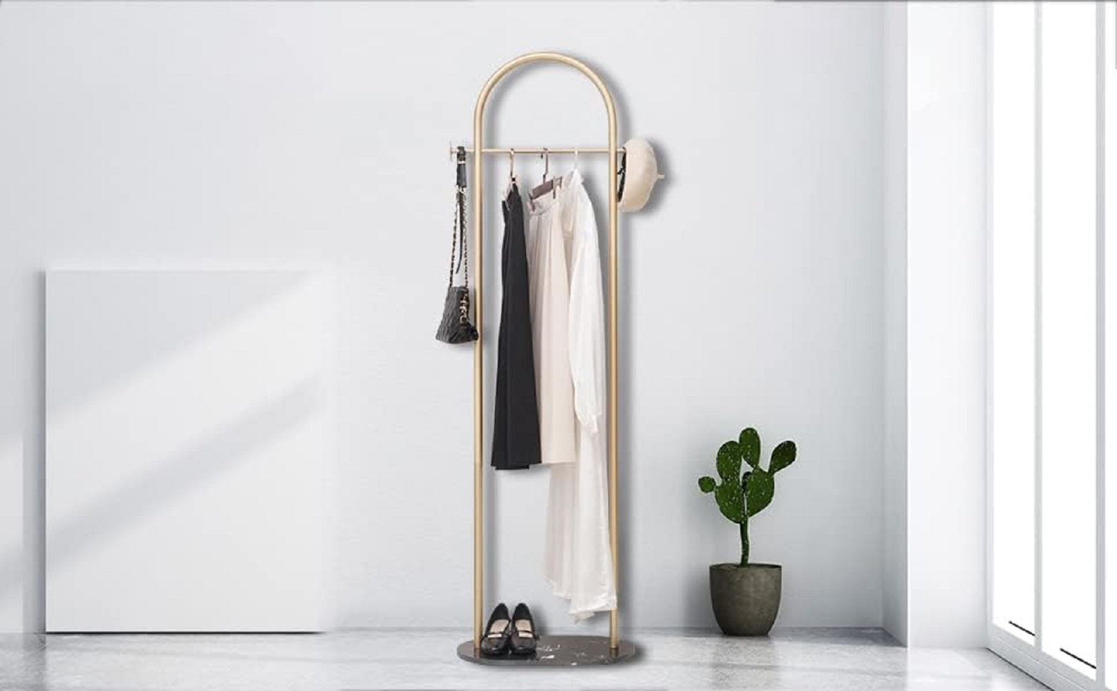 Hokku Designs Gold Clothing Rack Marble Base Metal Modern Clothes Rack ...