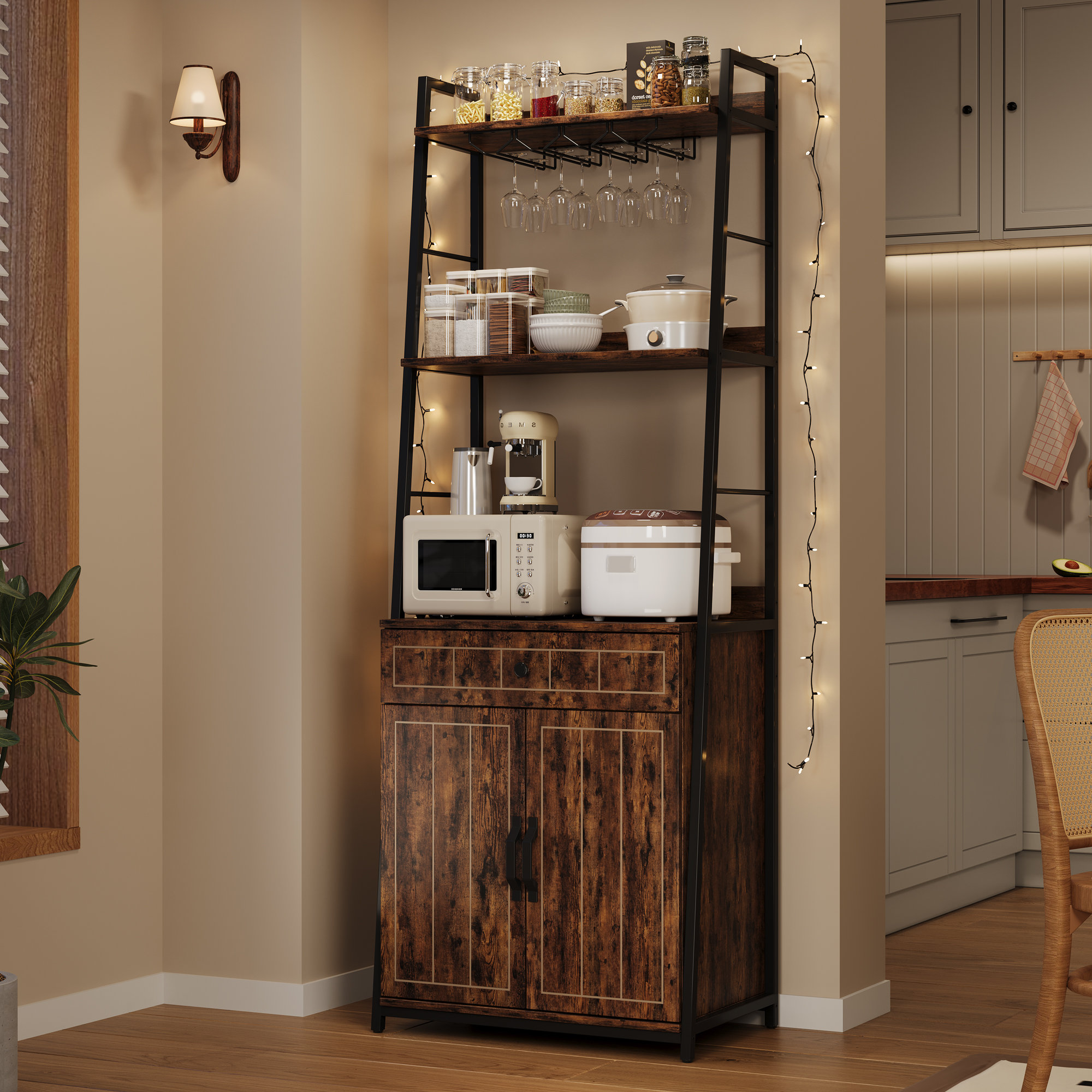 17 Stories 70.8" Industrial Kitchen Shelf, Large Microwave Storage ...