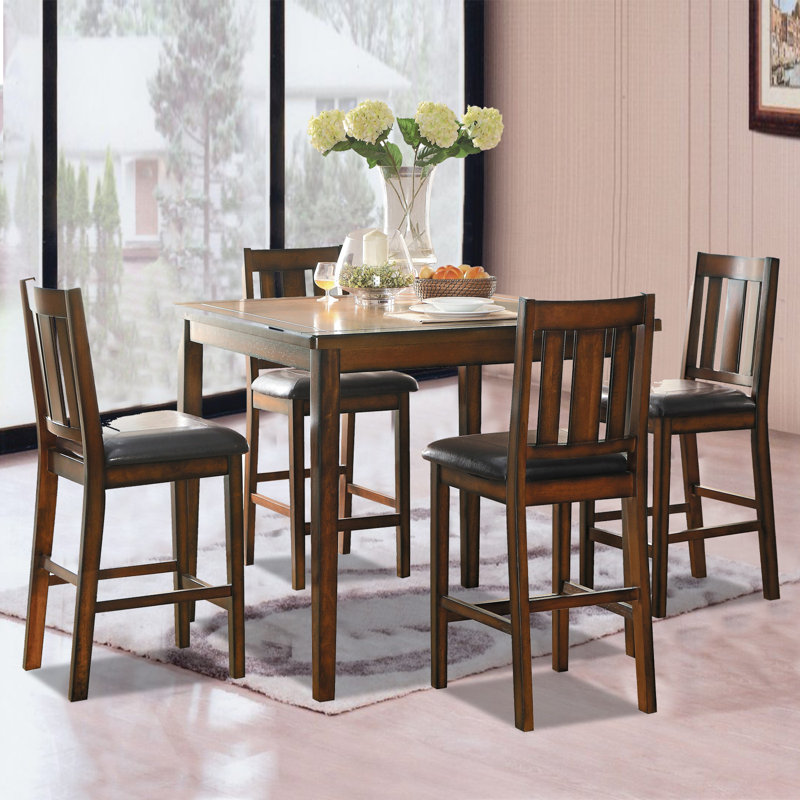 Red Barrel Studio® 4 person Counter Height Dining Set Wood Dining Table ...