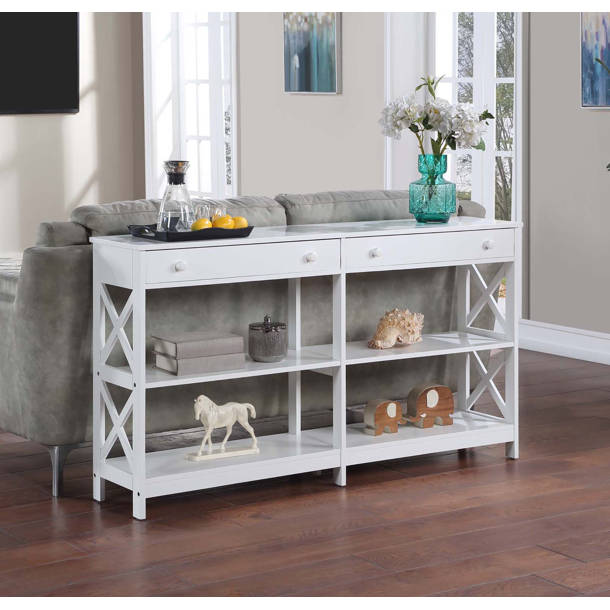 Three Posts™ Lemay 2 Drawer 60 Inch Console Table With Shelves ...