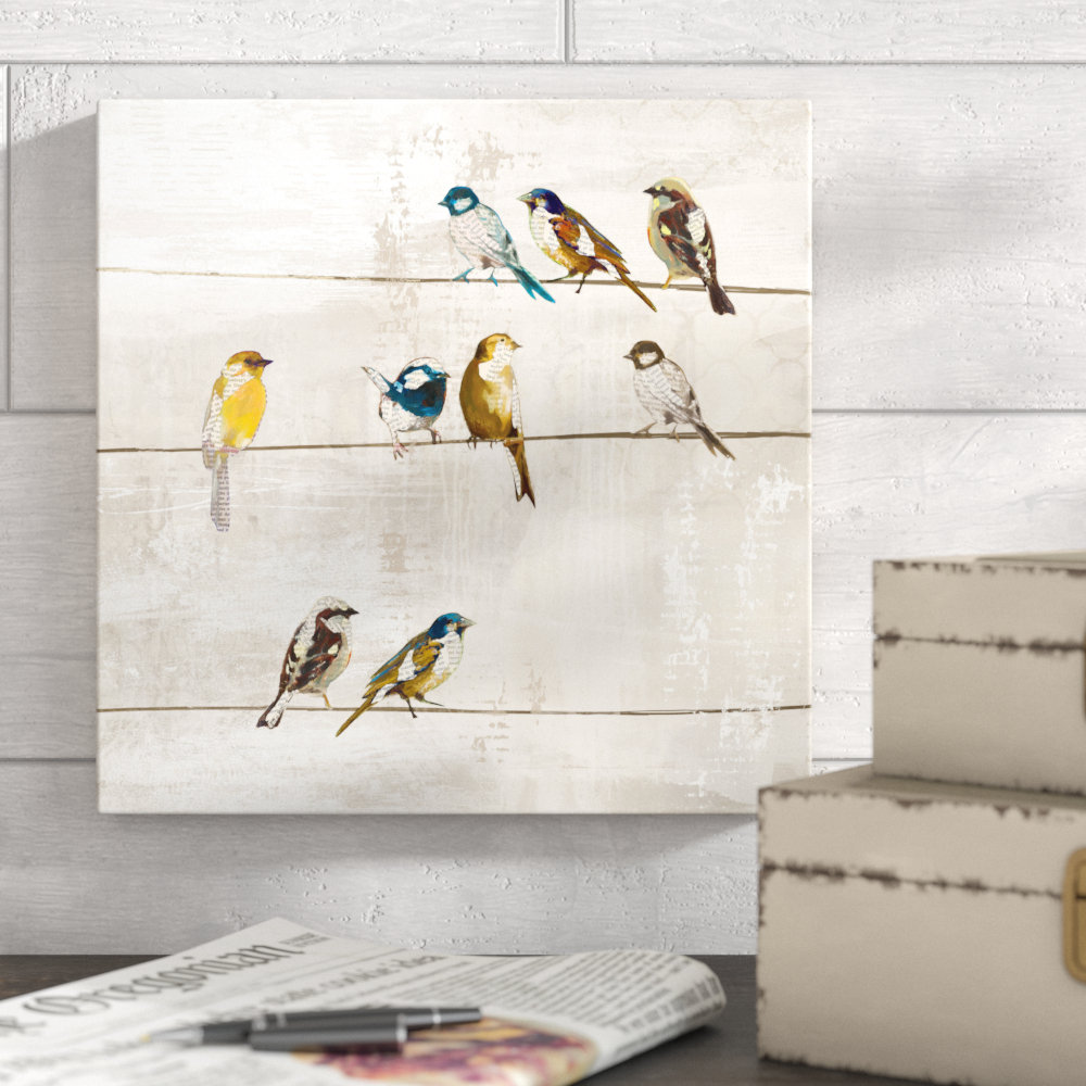 Winston Porter Distressed Birds On Wire Abstract Newspaper - Print on ...