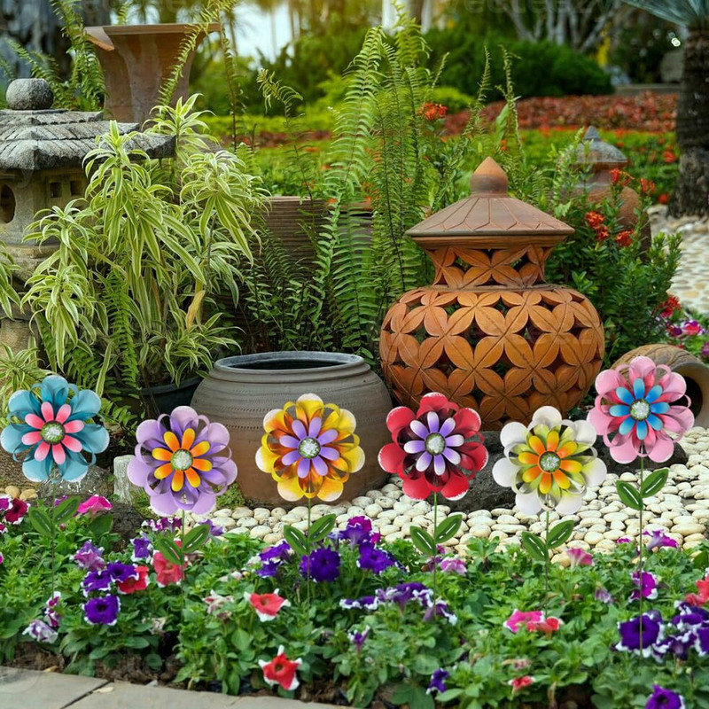 Arlmont & Co. Colorful Metal Flower Garden Stakes, 6 Pcs | Wayfair
