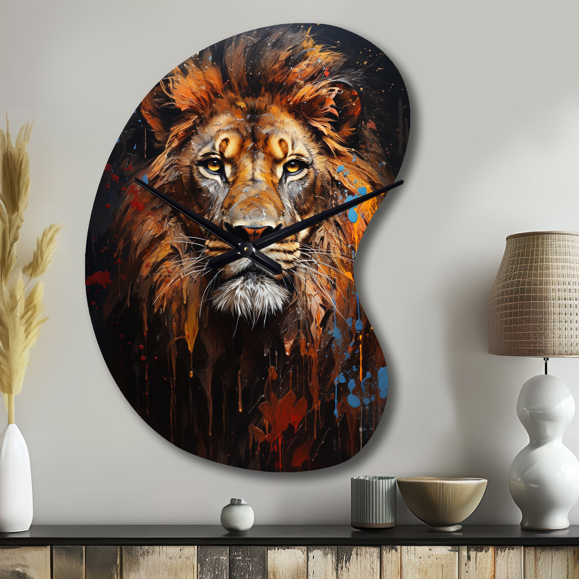 Design Art Lion Portrait Photography With I - Boom Shape Brown Wall ...