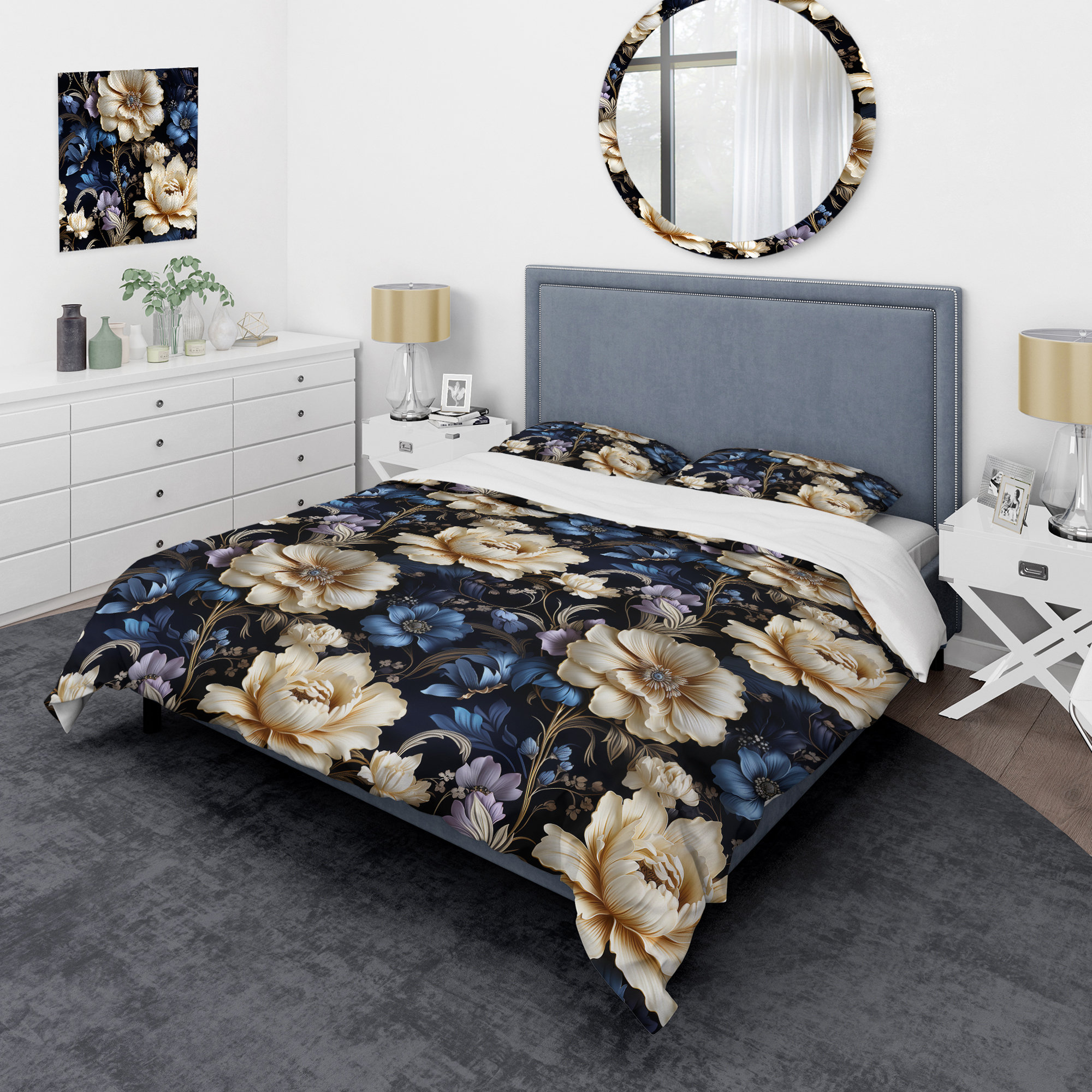 Design Art Victorian Blue And White Damask Grand - Damask Duvet Cover ...