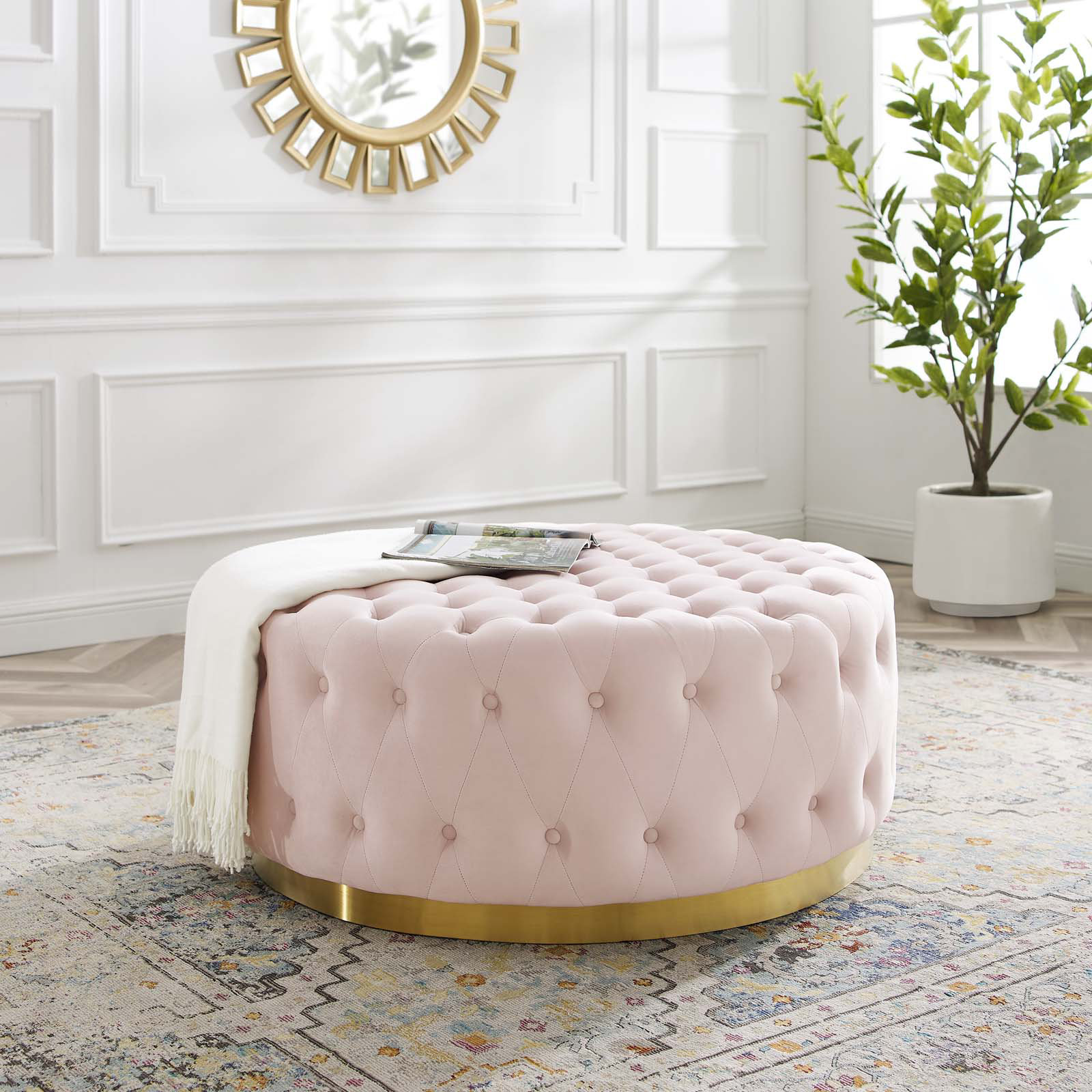 Modway Ensconce Tufted Performance Velvet Round Ottoman | Wayfair