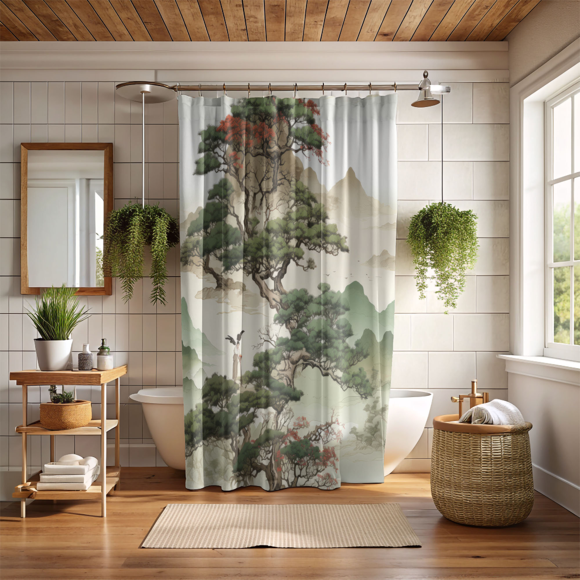 East Urban Home Asian Backwoods - Premium Shower Curtain | Wayfair