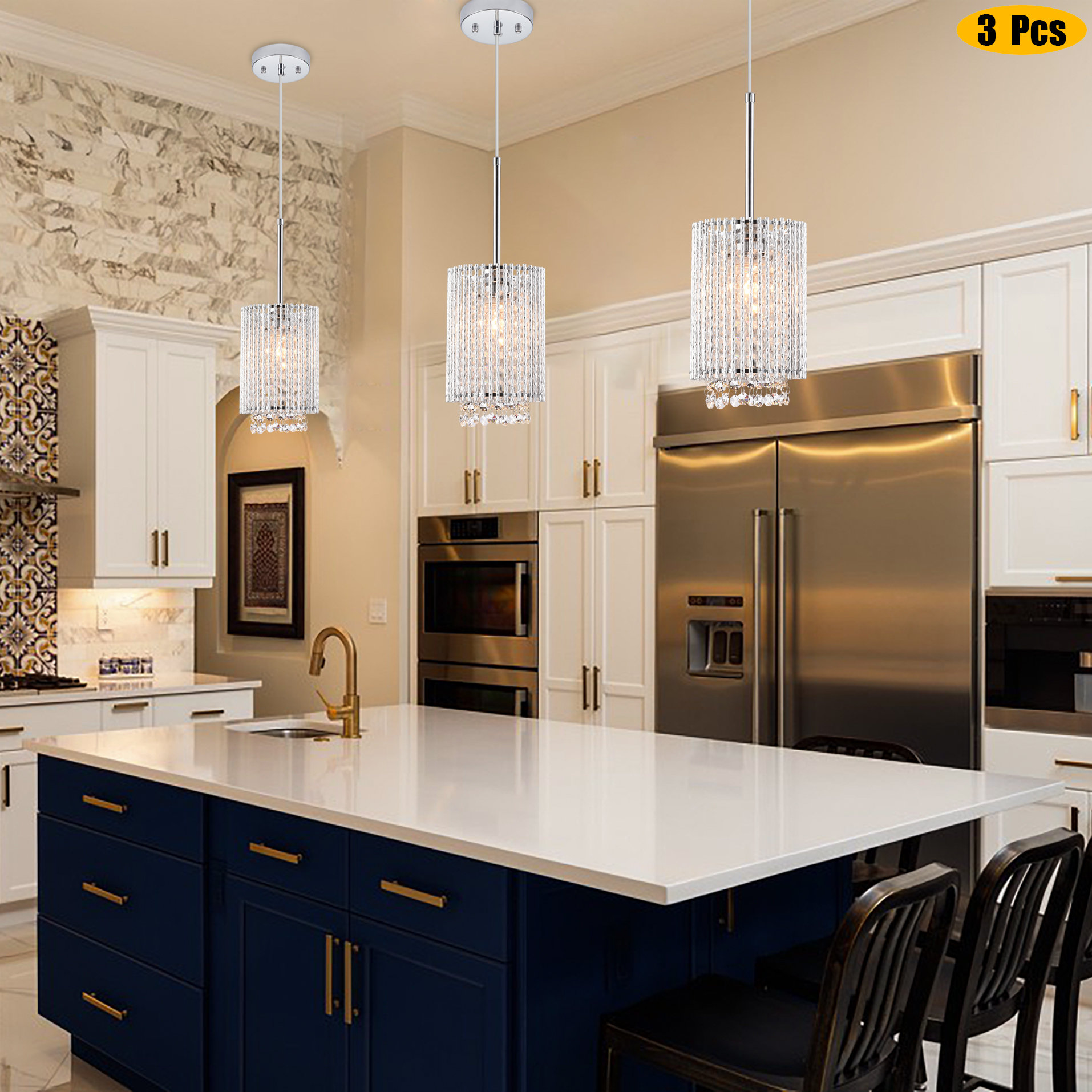 House of Hampton Crystal Pendant Lighting With Adjustable Hanging (Set ...