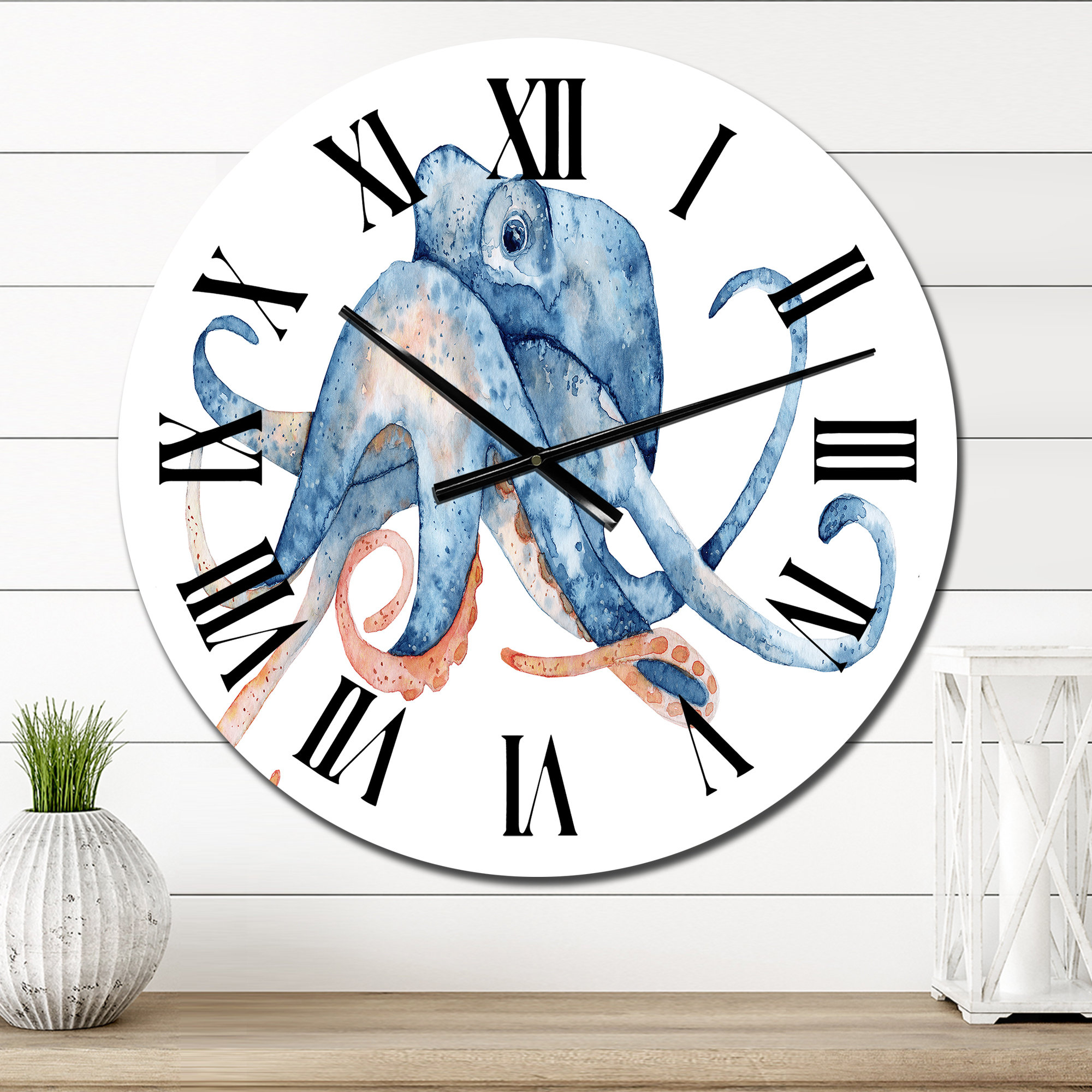 East Urban Home Blue Octopus on White - Nautical & Coastal Wall Clock ...