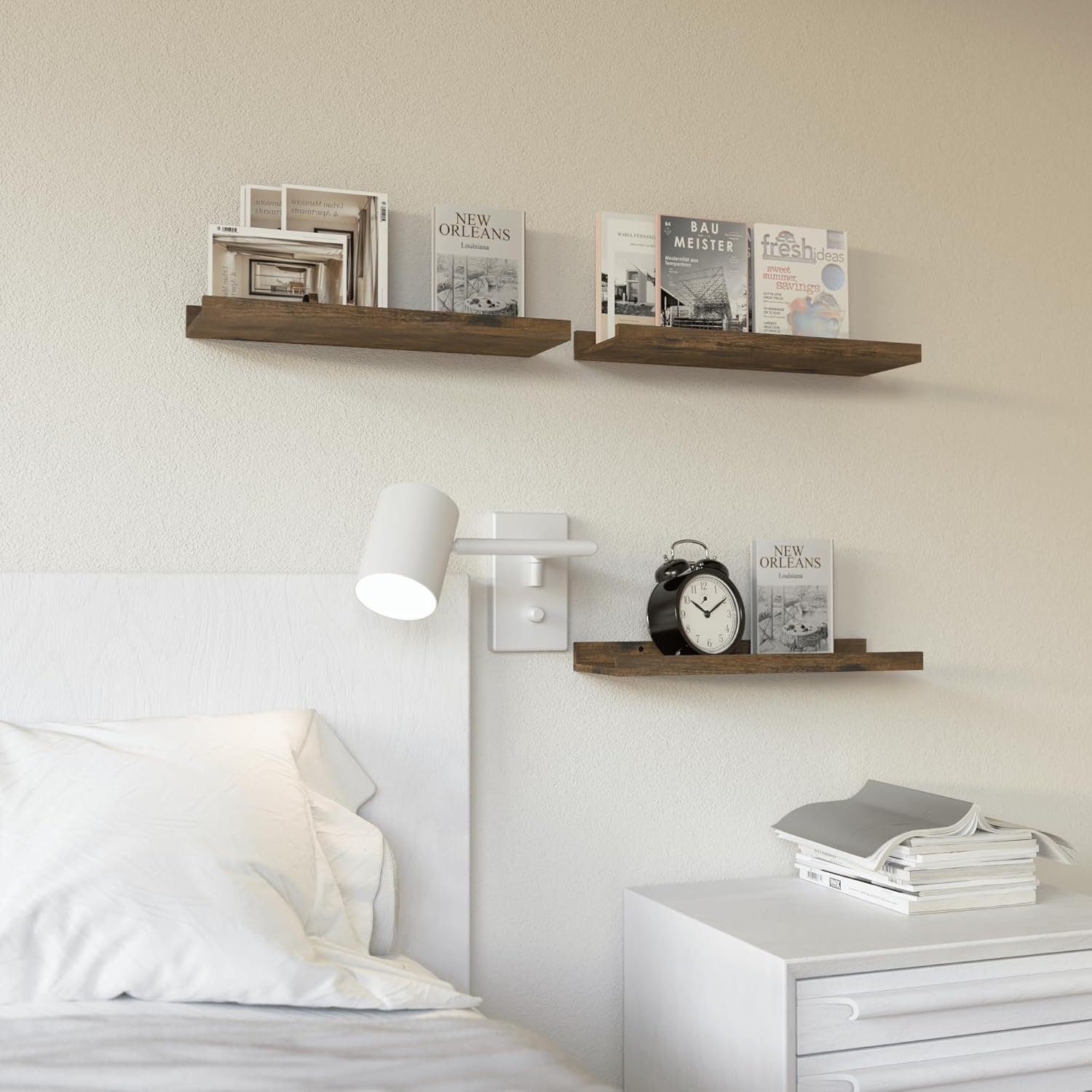 Latitude Run® Floating Shelves Set Of 3, Wall Mounted Shelves With Lip ...
