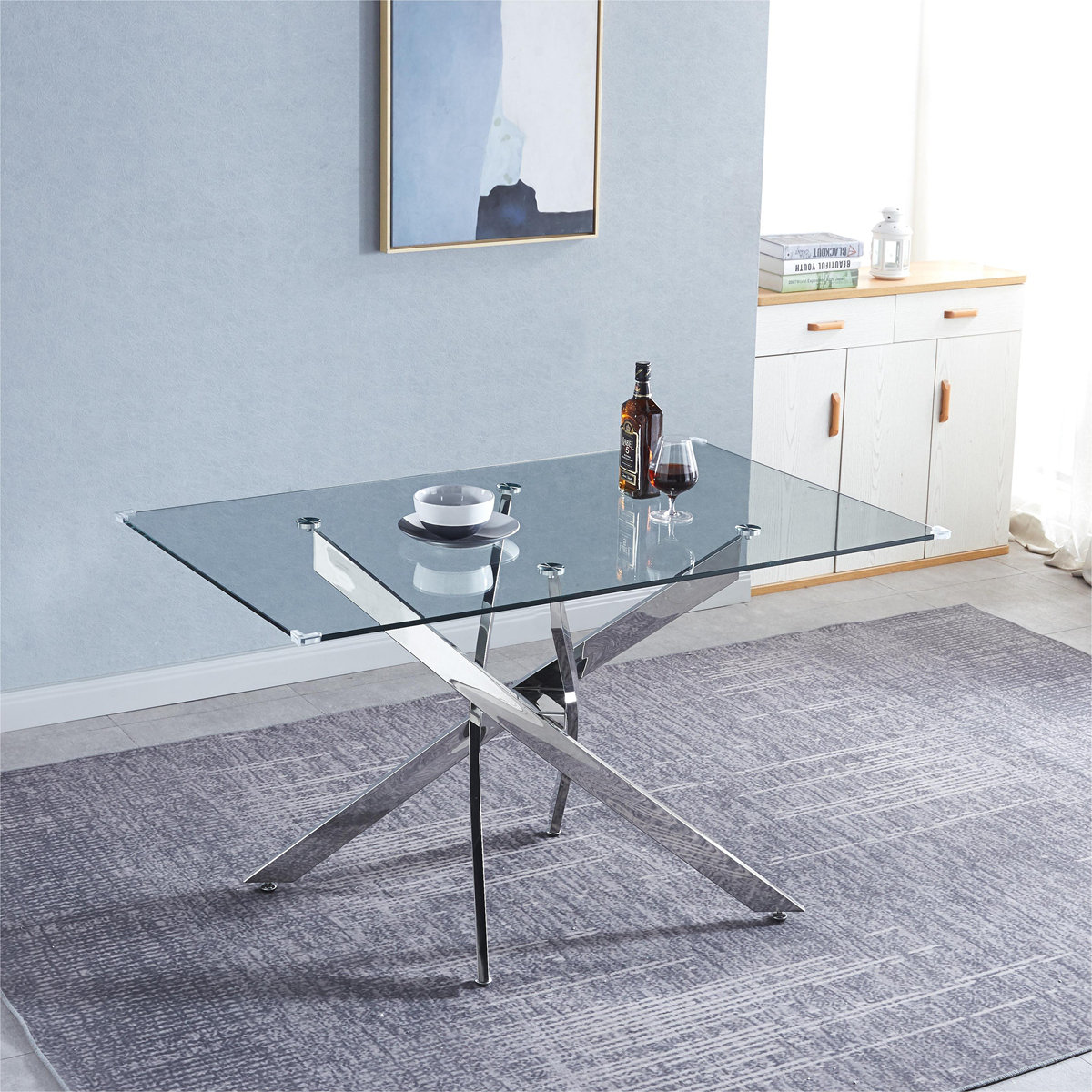 Ivy Bronx Glass Table Rectangle Dining Table With Thick Tempered Glass ...