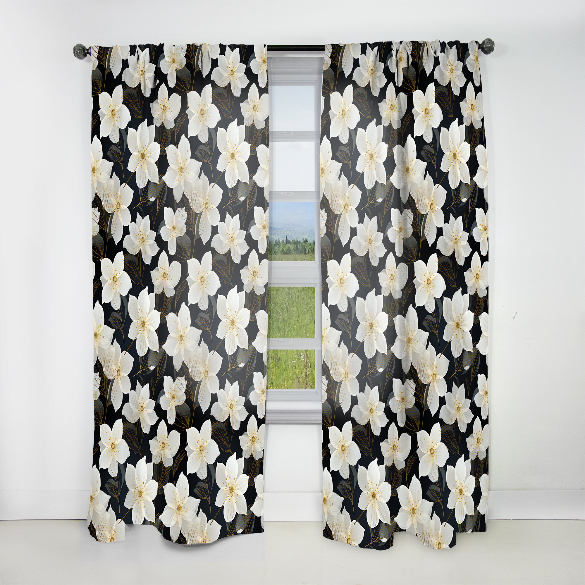 East Urban Home Barretti Black, Ivory Elegant Floral Pattern II ...