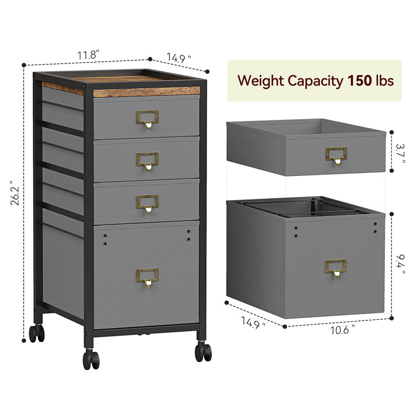 Ebern Designs Boose 14.9'' Wide 4 -Drawer Mobile Steel File Cabinet ...