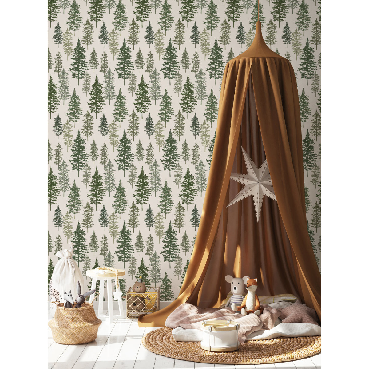 Loon Peak® Cleres Illustrated Evergreen Forest Smooth Peel and Stick ...