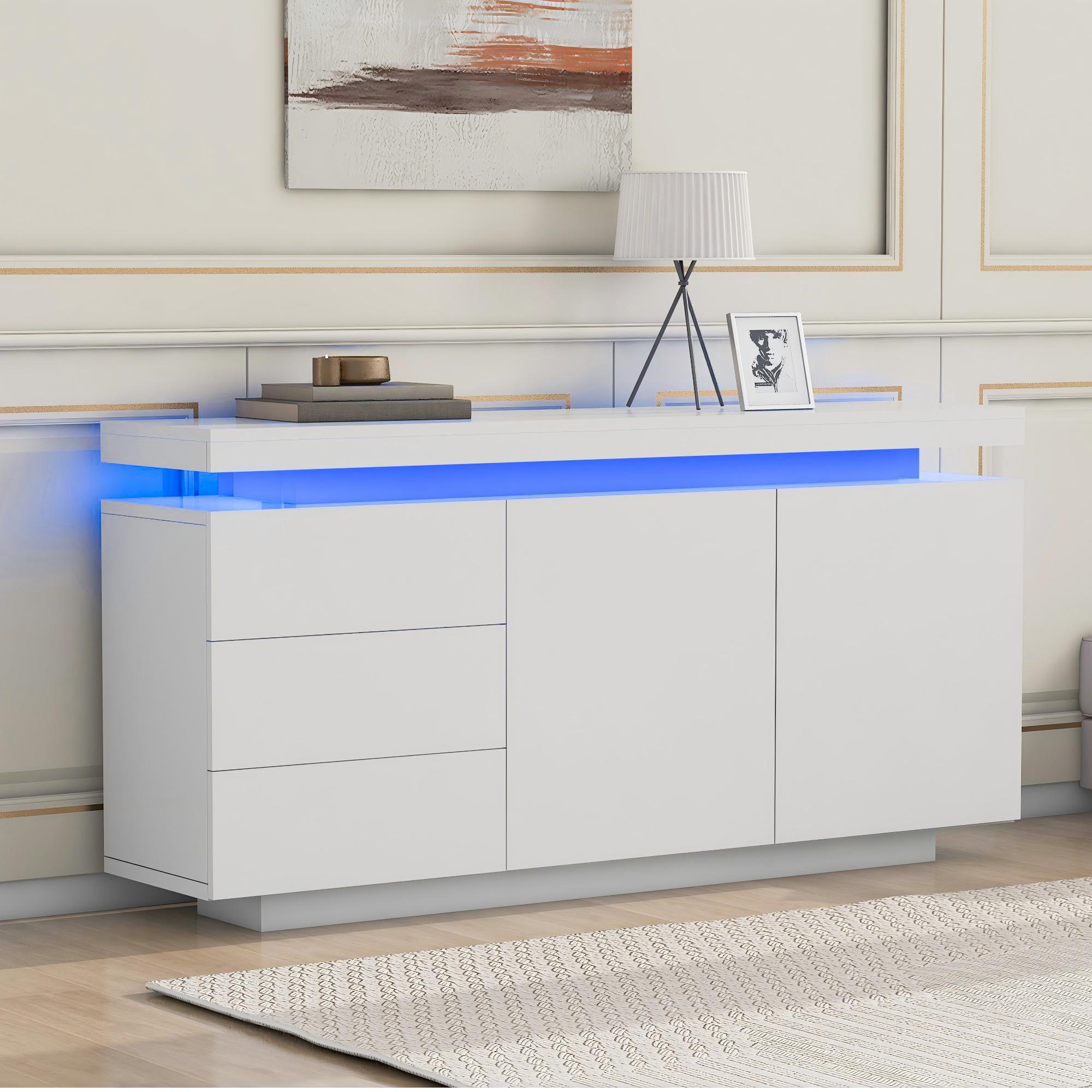 Metro Lane Sideboard With Led, 2 Doors And 3 Drawers White | Wayfair.co.uk