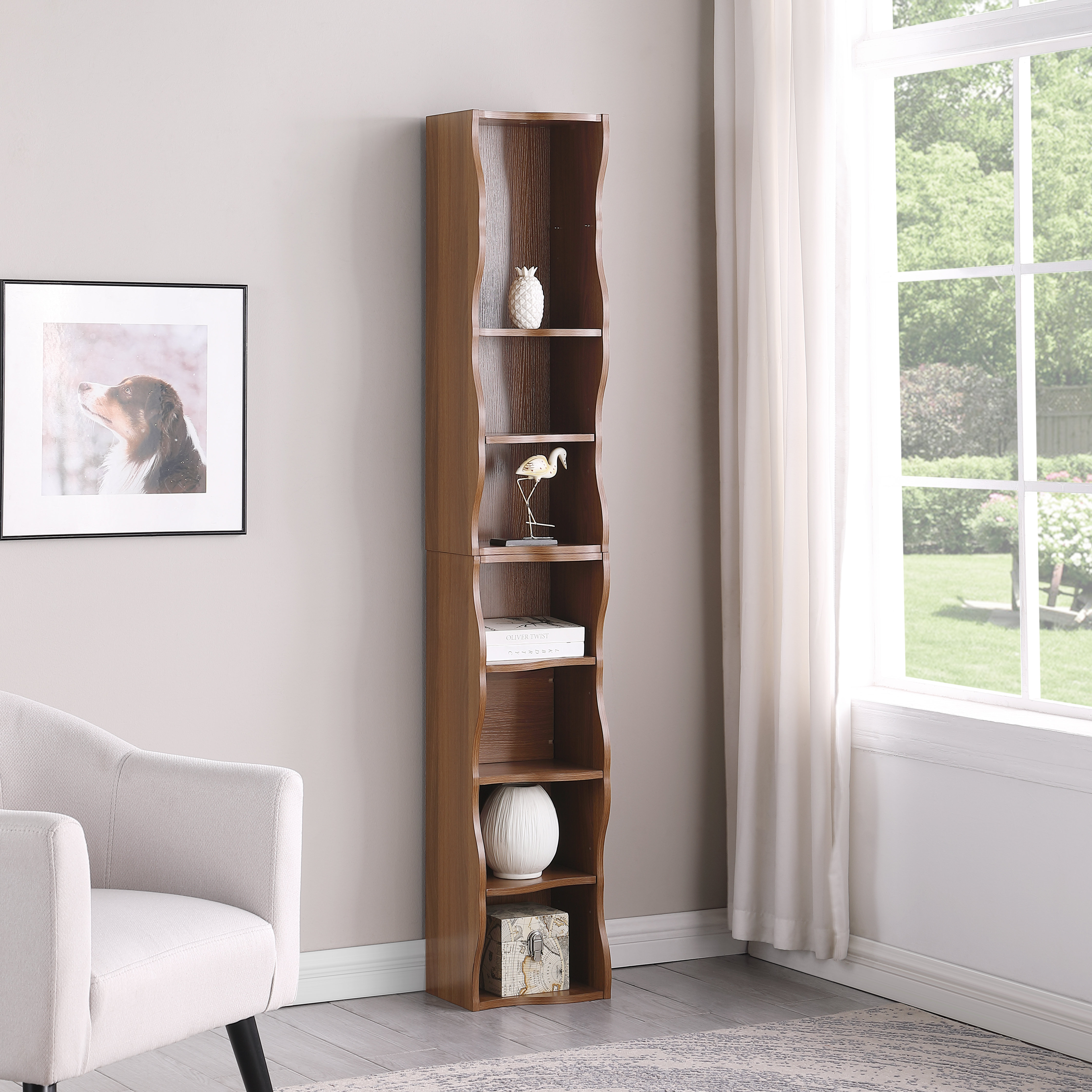 Latitude Run® 8-Layer Adjustable Shelf Ultra-Thin Bookshelf With A Wavy ...