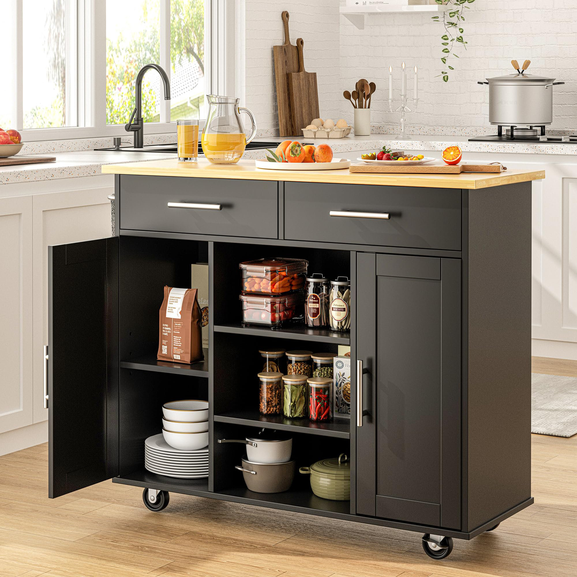Latitude Run® Kitchen Island On Wheels With Storage Cabinet - Wayfair ...