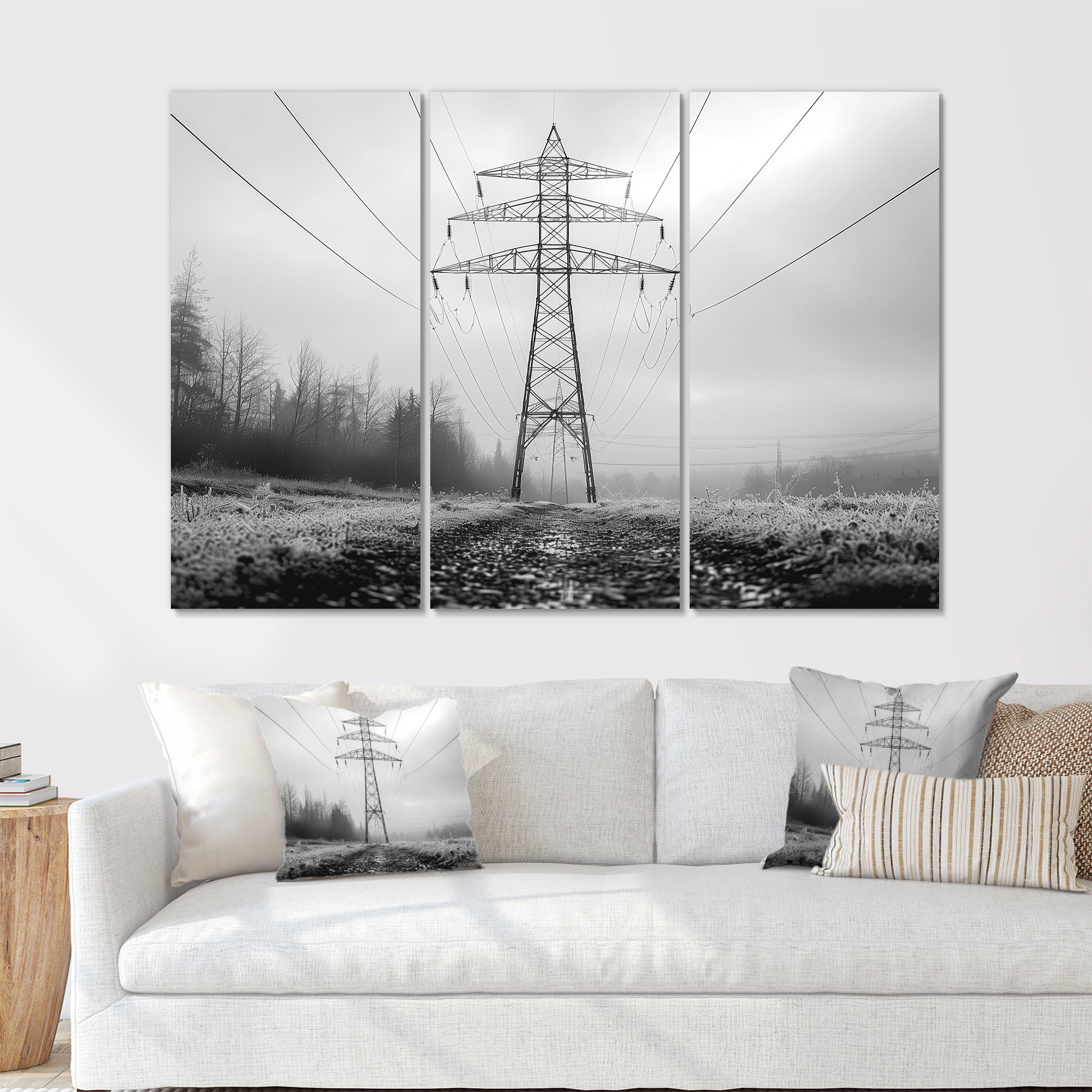 Latitude Run® Monochrome Grey Winter Electric Aura Power Lines - Power ...
