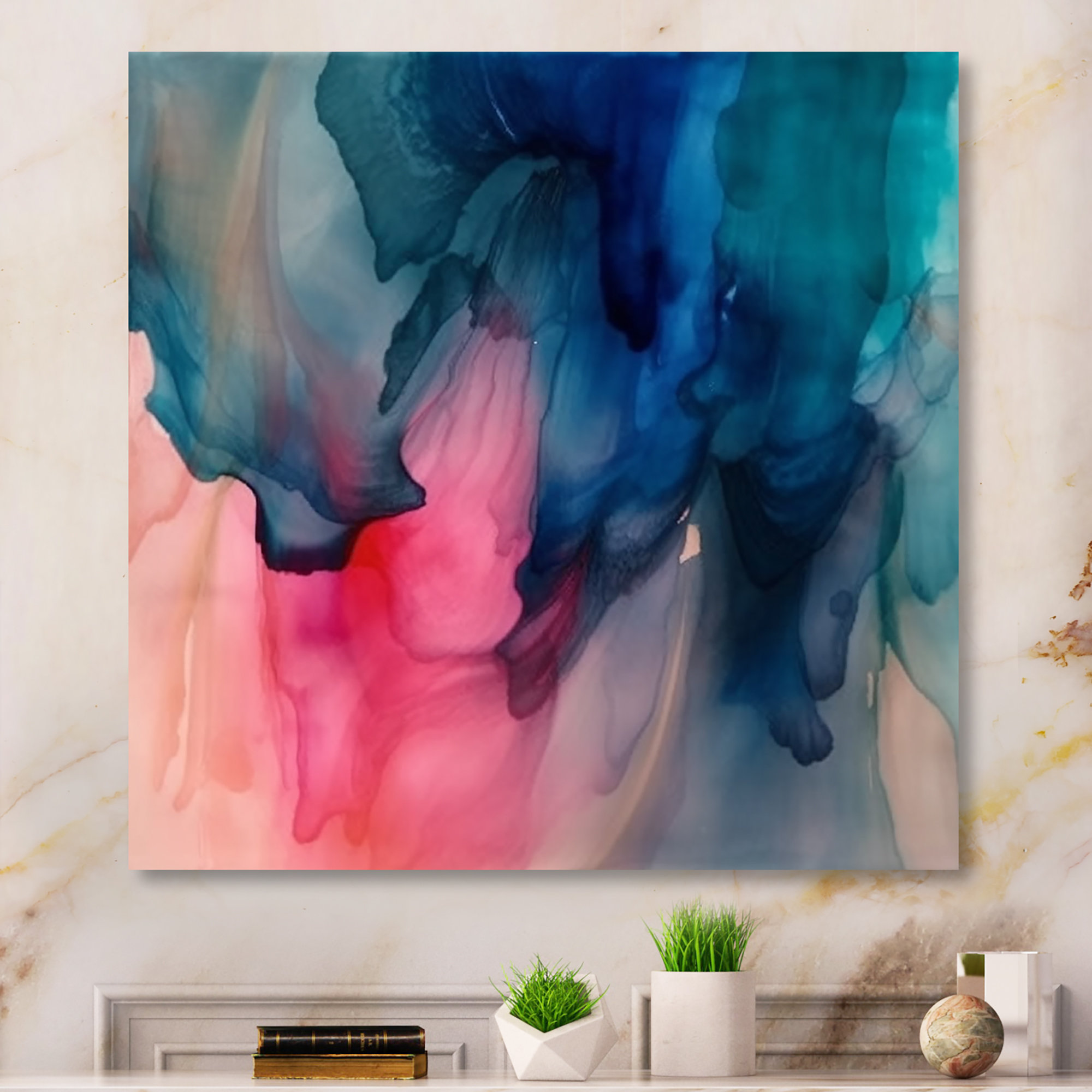Ivy Bronx Dequantae Blue and Pink Watercolor Mix - Print on Canvas ...