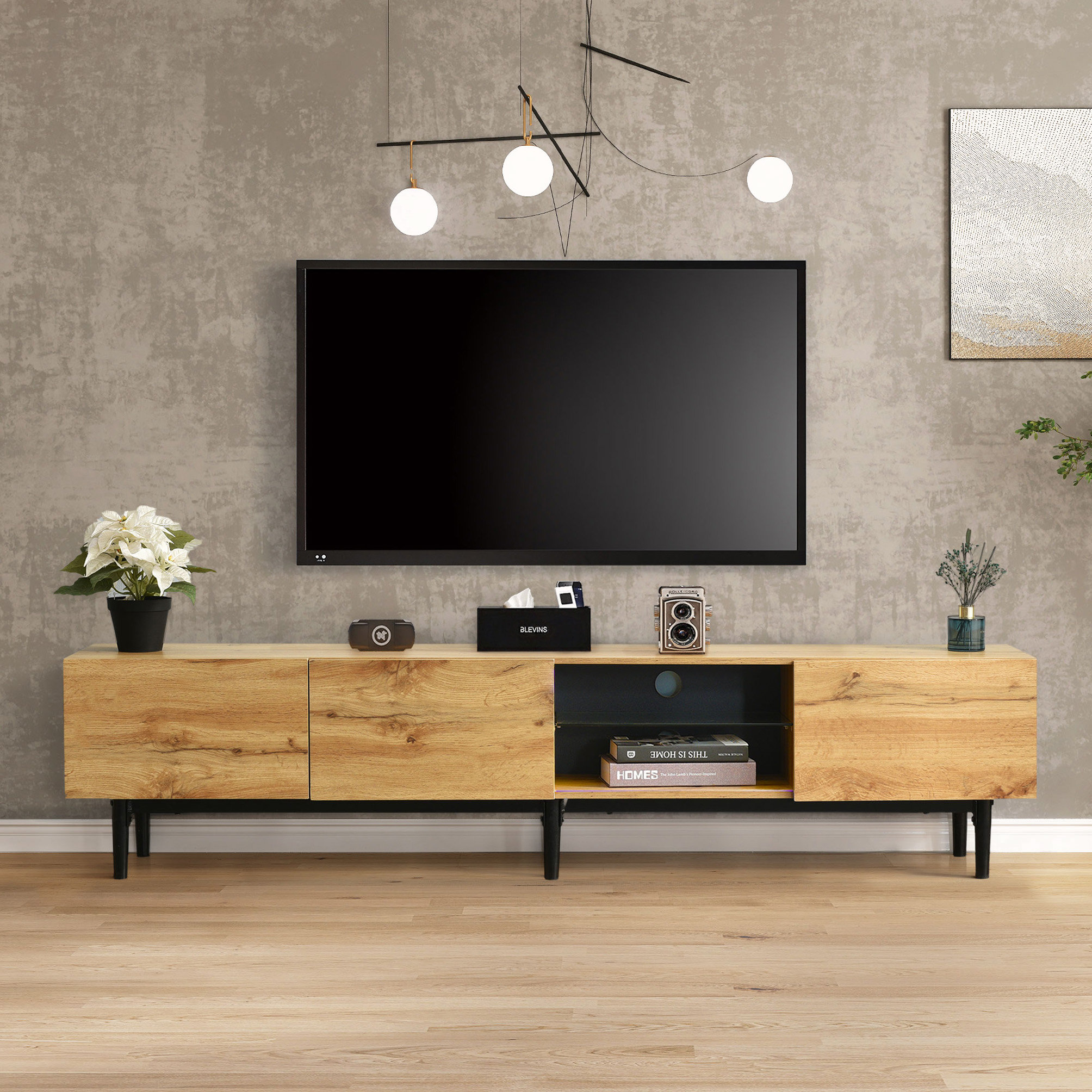 Ivy Bronx TV Media Console Table TVs up to 80'' with LED Light | Wayfair