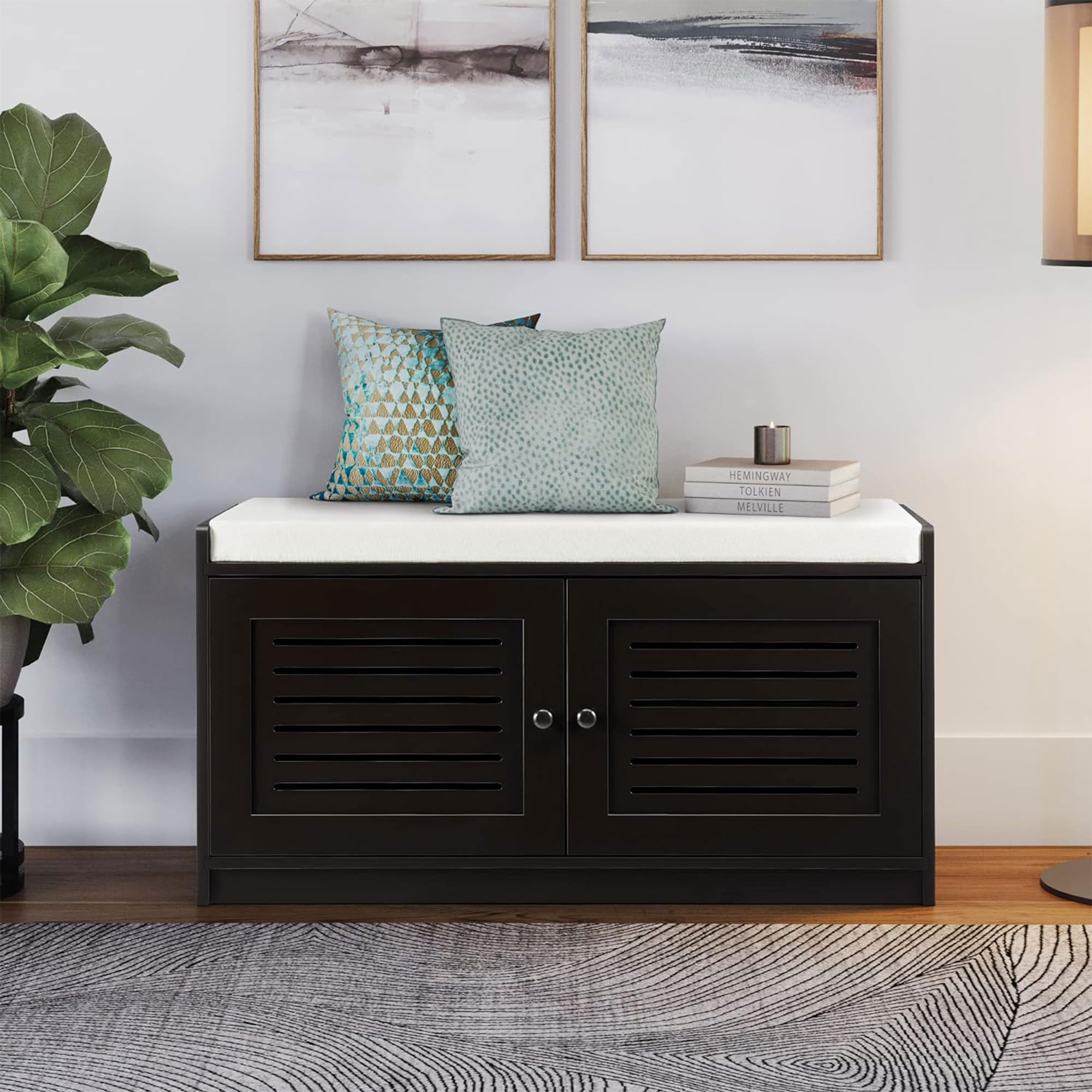 Hokku Designs Modern Shoe Storage Cushion Seat Bench with Adjustable ...