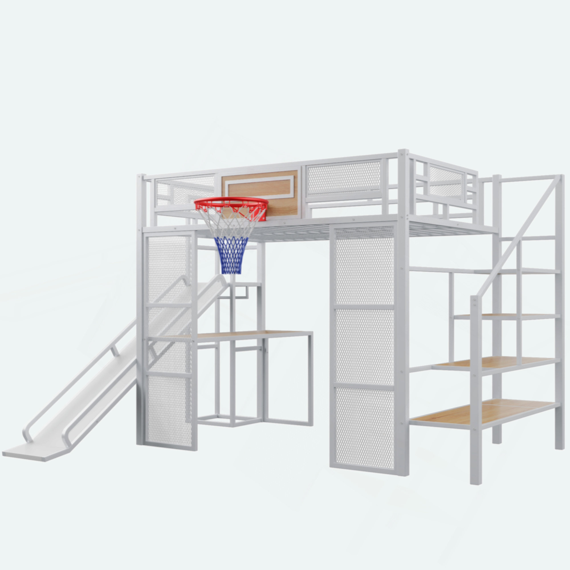 Isabelle & Max™ Metal Loft Bed With Built-In Desk, Open Wardrobe ...