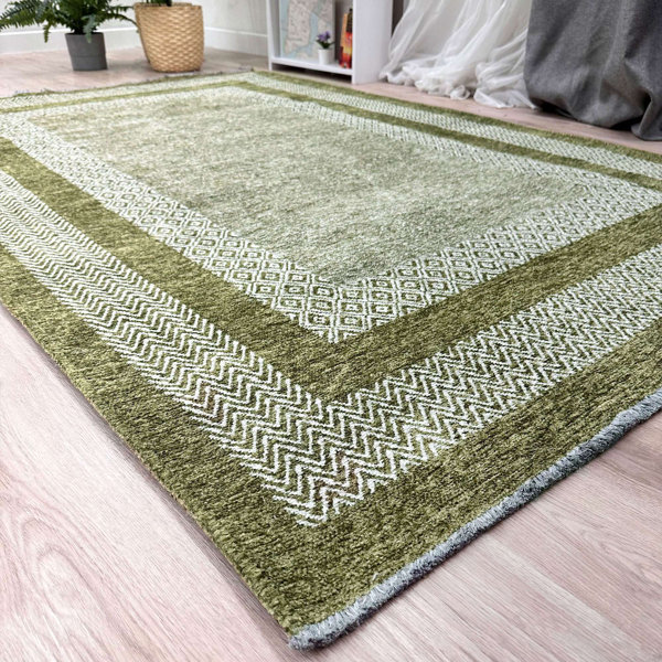 Union Rustic Alfa Rich Candelario Green Washable Woven Cotton Area Rugs ...