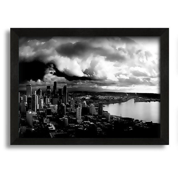 Ebern Designs Storm Over City B N W - Single Picture Frame Art Prints ...