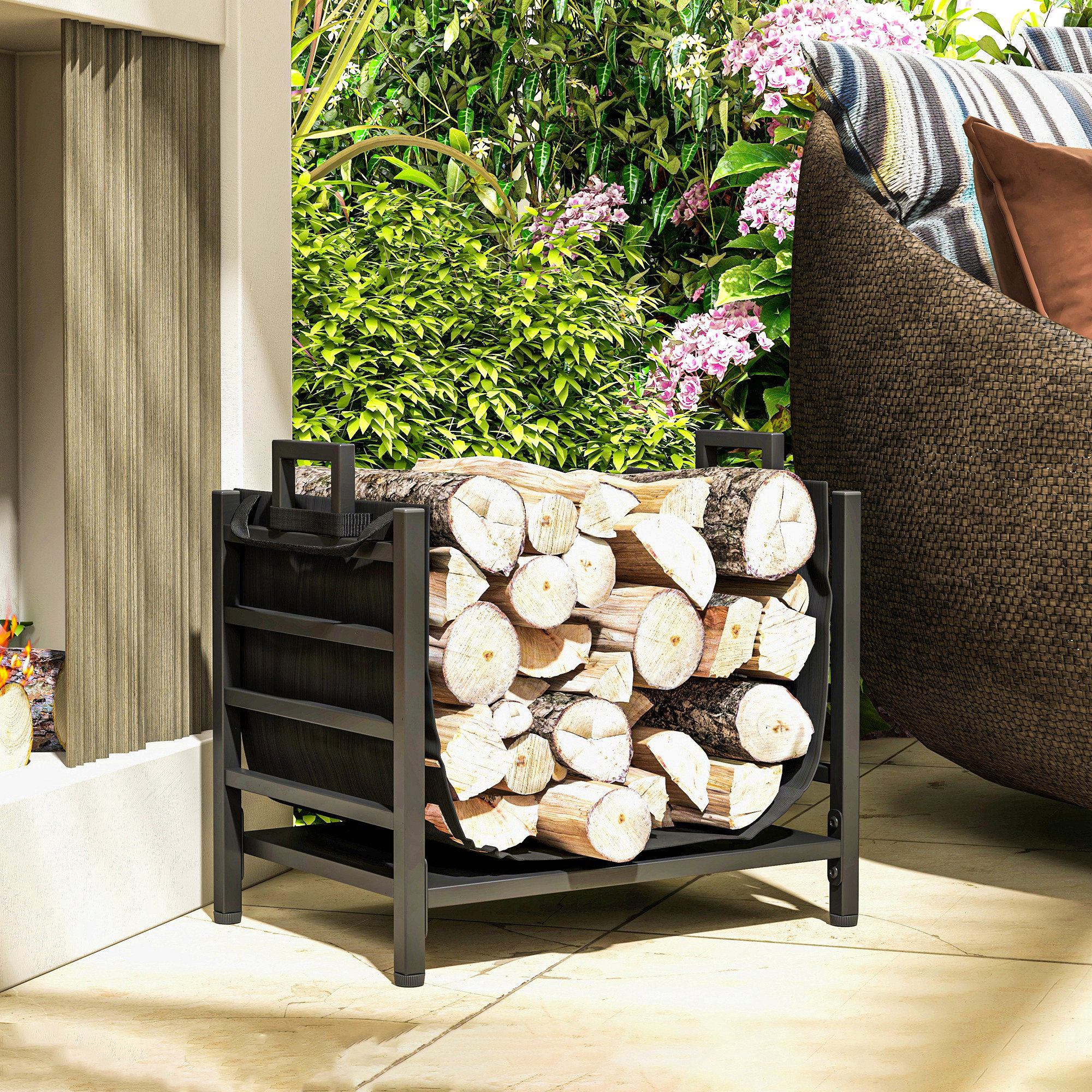 17 Stories Outsunny Firewood Rack With Removable Log Carrier, Heavy ...