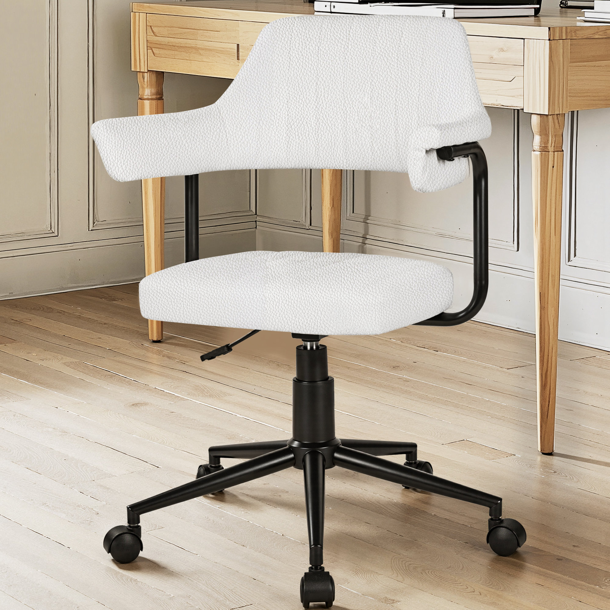 Ebern Designs Upholstered Desk Chair With Wheels Adjustable Height 360 ...