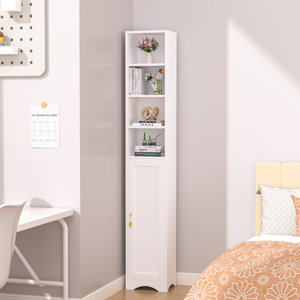 Latitude Run® 71" Tall Narrow Bookcase With Doors Storage, Minimalist ...
