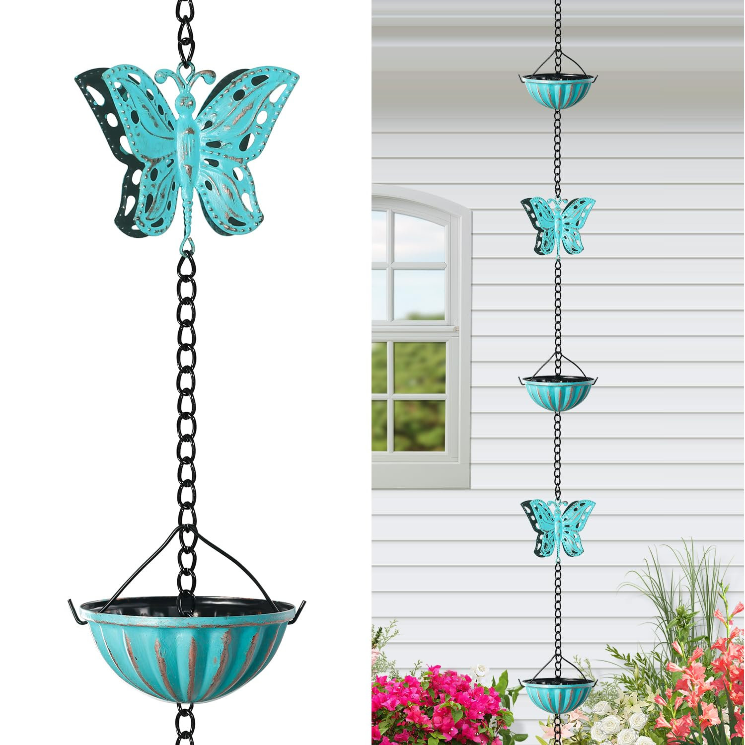 Arlmont & Co. 8.5Ft Rain Chain Butterfly Gutter Downspout Catcher ...