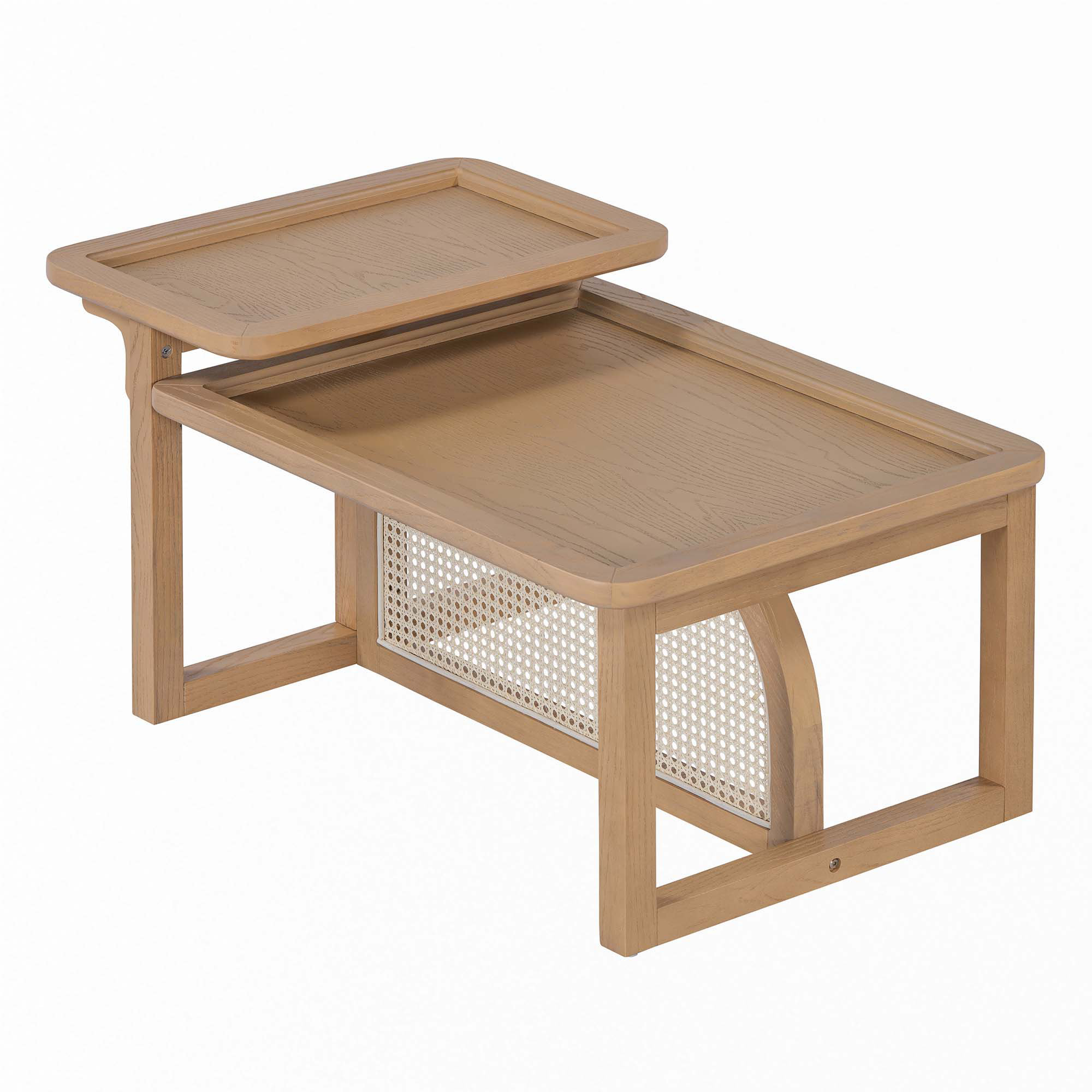 GRILLO HOME Modern 2 Piece Nesting Rattan Wood+ MDF Coffee Table Set ...