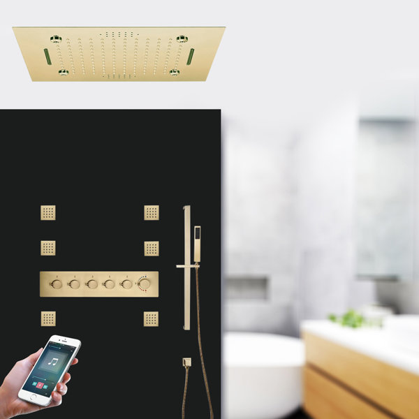 FontanaShowers Brushed Gold Phone Controlled Thermostatic Shower with ...
