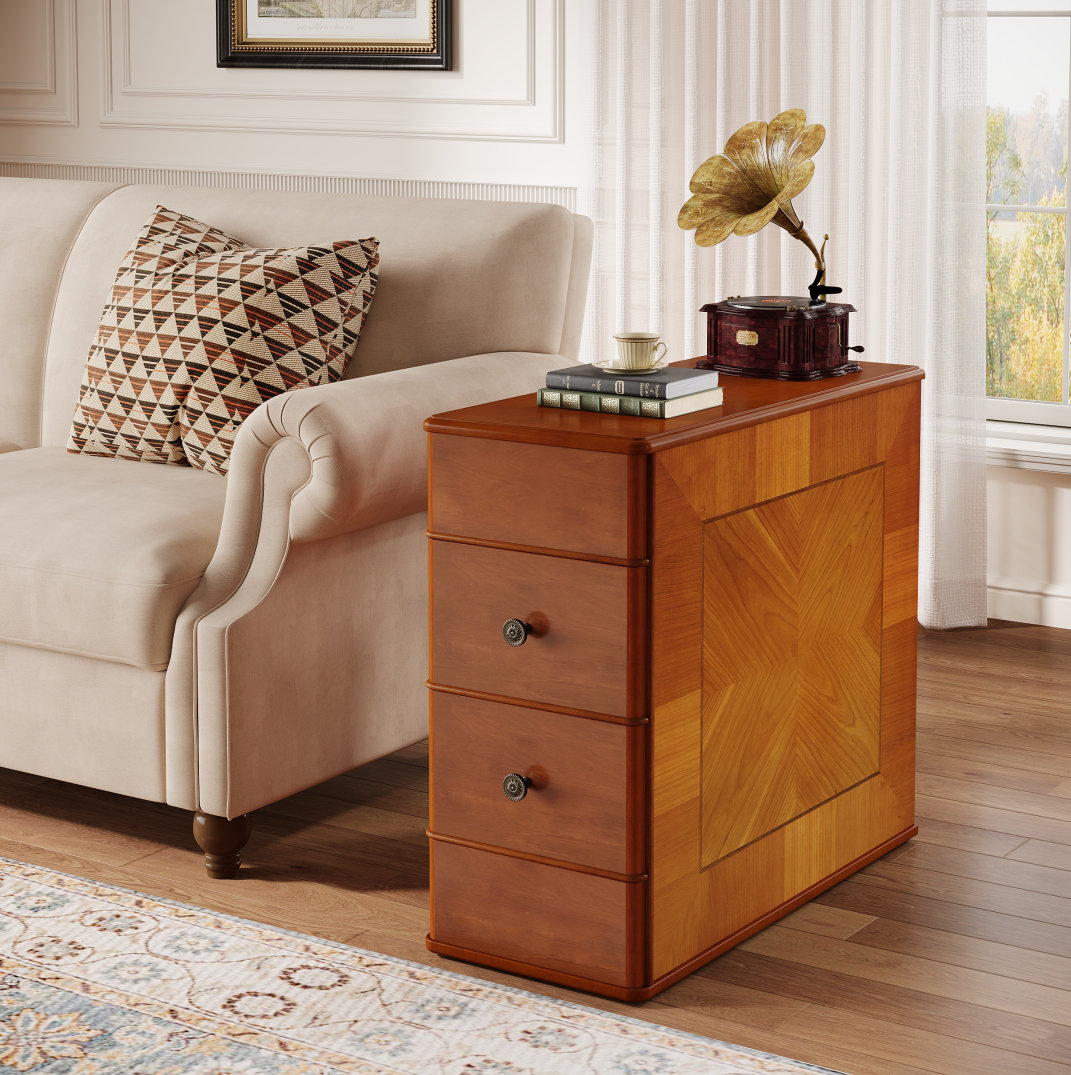 Red Barrel Studio® Narrow End Side Table with 2 Drawers, No Assembly ...