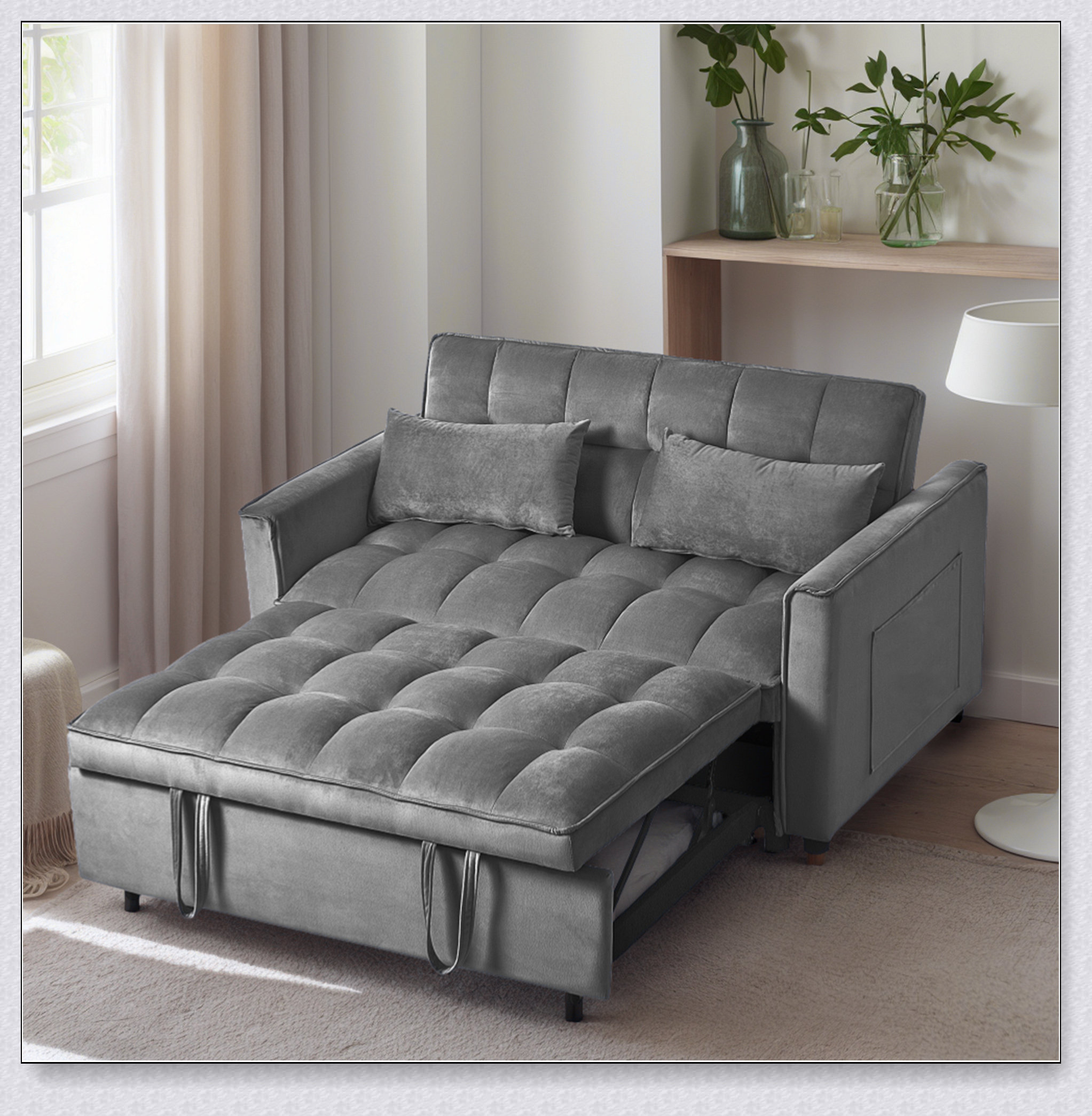 Mercer41 3 in 1 Convertible Velvet Sleeper Sofa Bed with High-Density ...