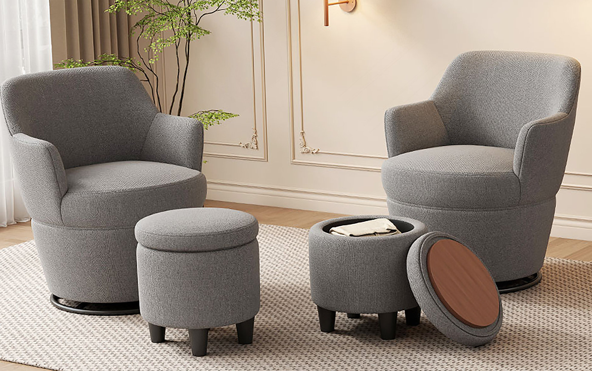 Winston Porter Ergonomic Rotating Armchair with Soft Linen-Cotton ...