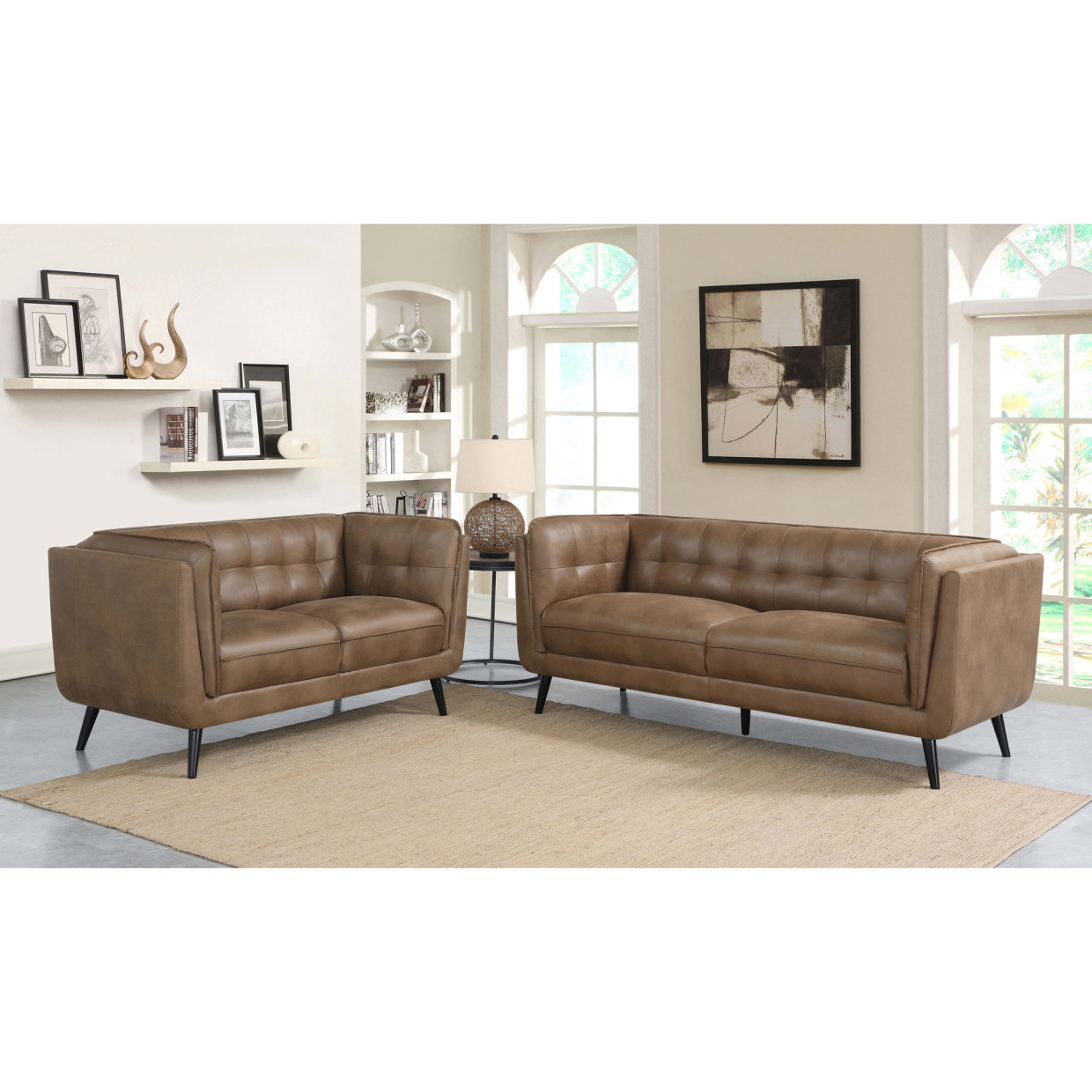Hokku Designs Maximillion Brown 2-Piece Tuxedo Arms Living Room Set ...