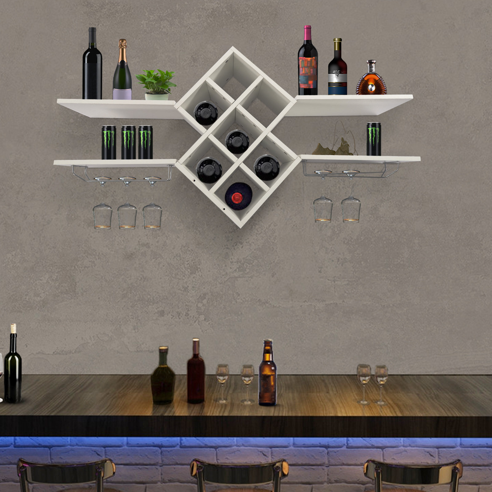 Latitude Run® Wall Mount Wine Rack Storage Shelf Glass Cup Holder ...