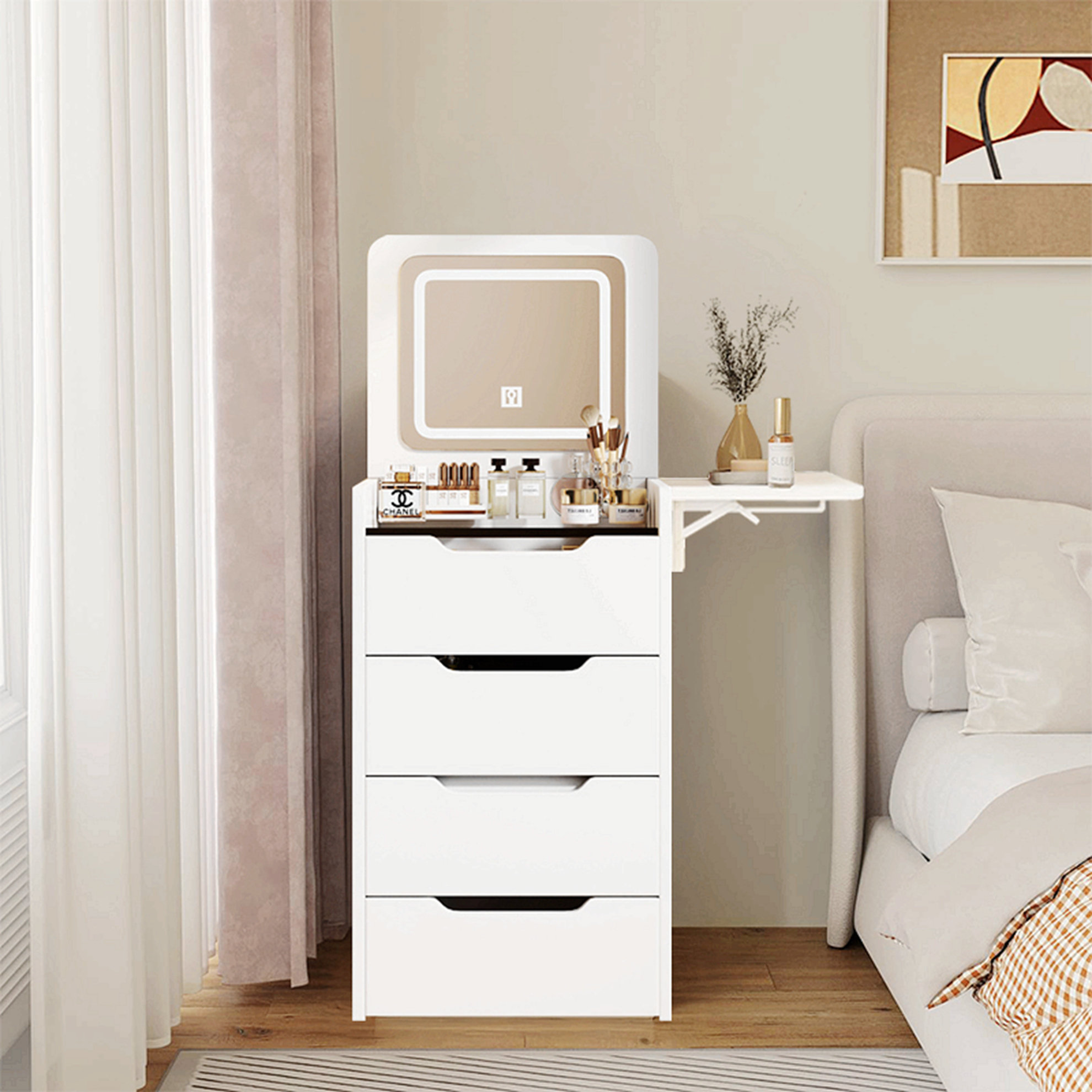 Brayden Studio Makeup Vanity Desk With Hidden Panel, Charging Station ...